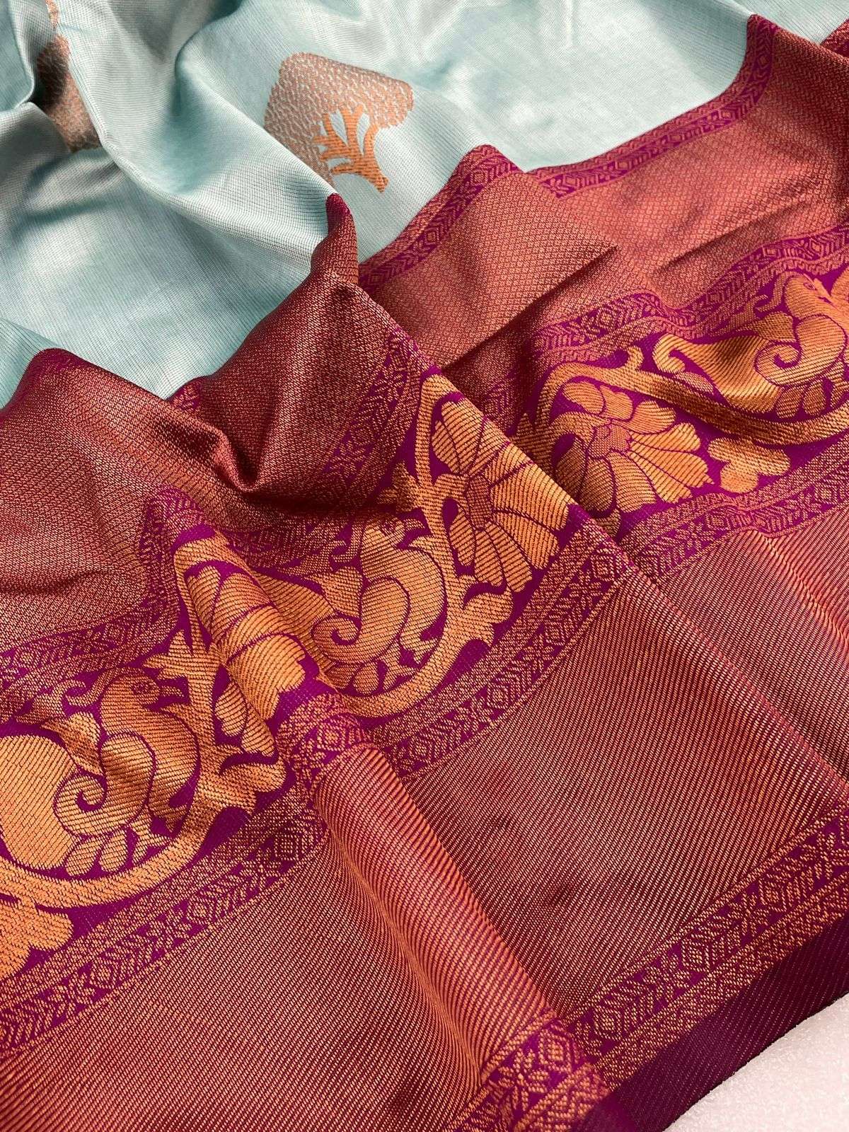 Soft Banarasi silk Firozi BLue Color With Weaving Border saree collection