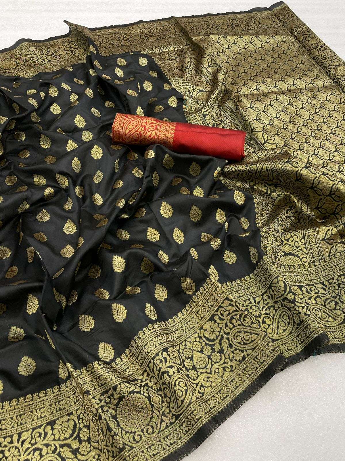 Black Color Soft Banarasi silk with All Over butti Design saree collection