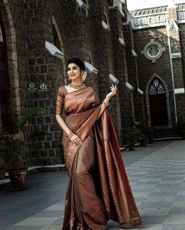 Coffee Color Soft banarasi silk with weaving design saree collection