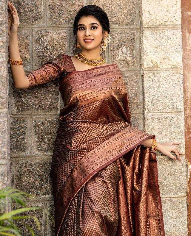 Coffee Color Soft banarasi silk with weaving design saree collection