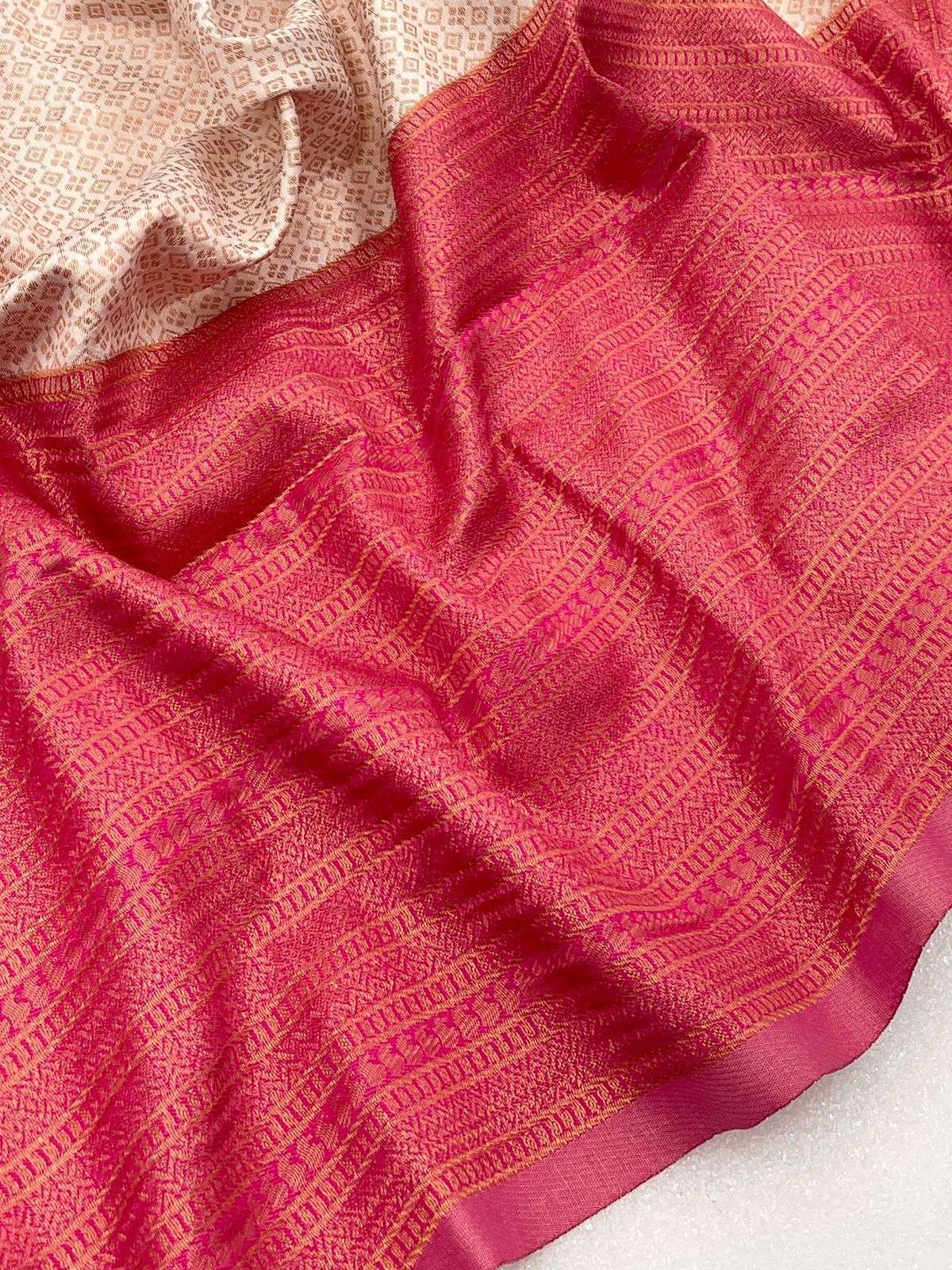 Cream Color Pink Weaving Border Rich Look Saree best collection