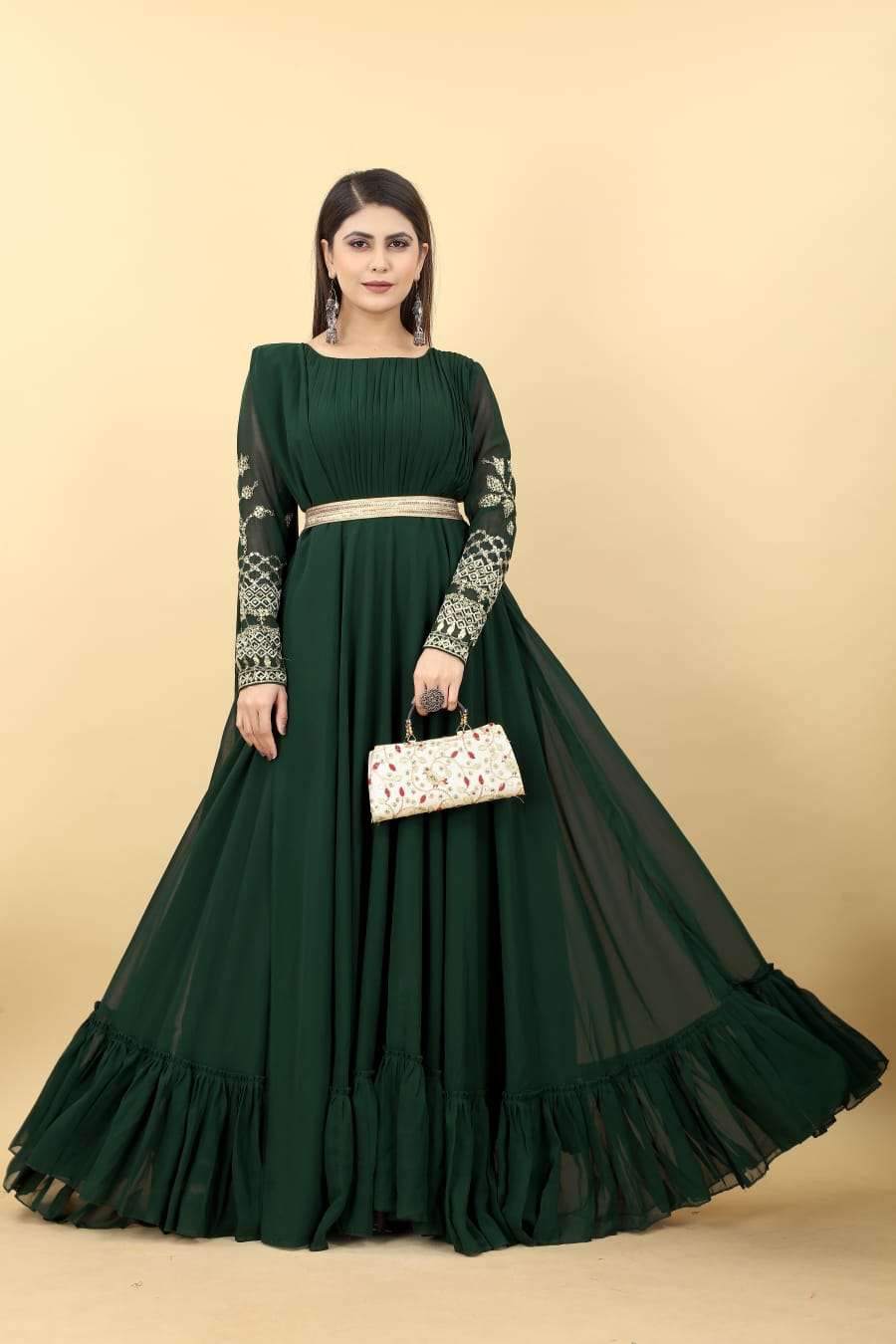 Dark Green color Georgette with fancy designer party wear Gown collection