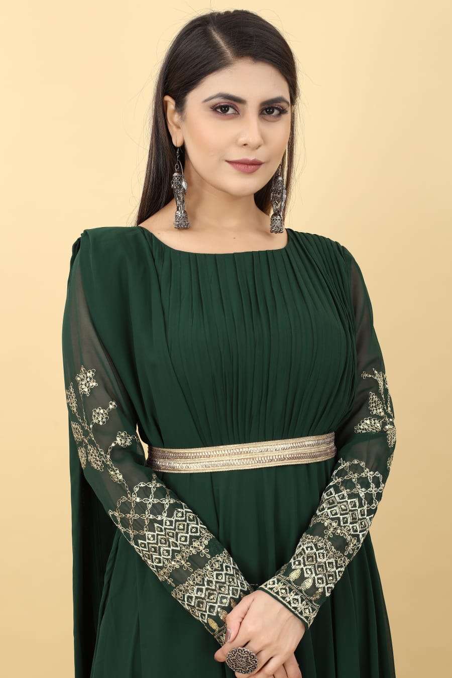 Dark Green color Georgette with fancy designer party wear Gown collection