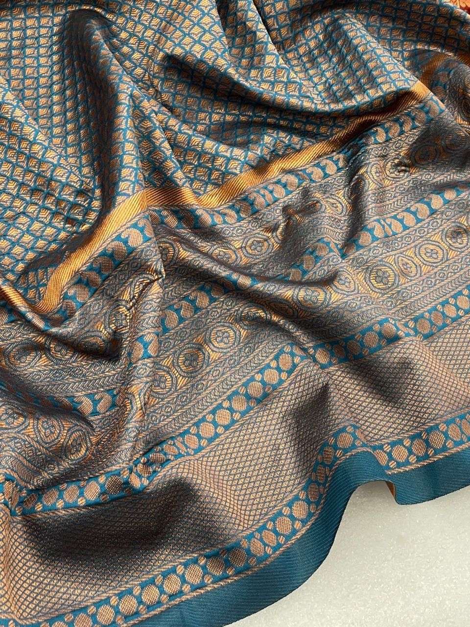Fancy Firozi color soft banarasi silk saree collection
