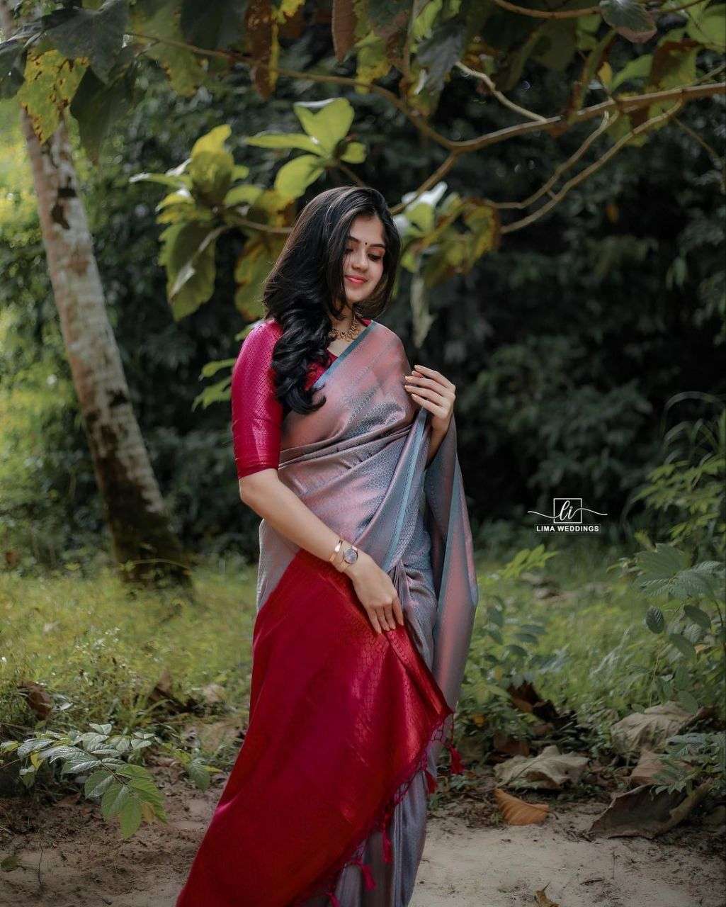 Fancy Firozi color soft banarasi silk saree collection