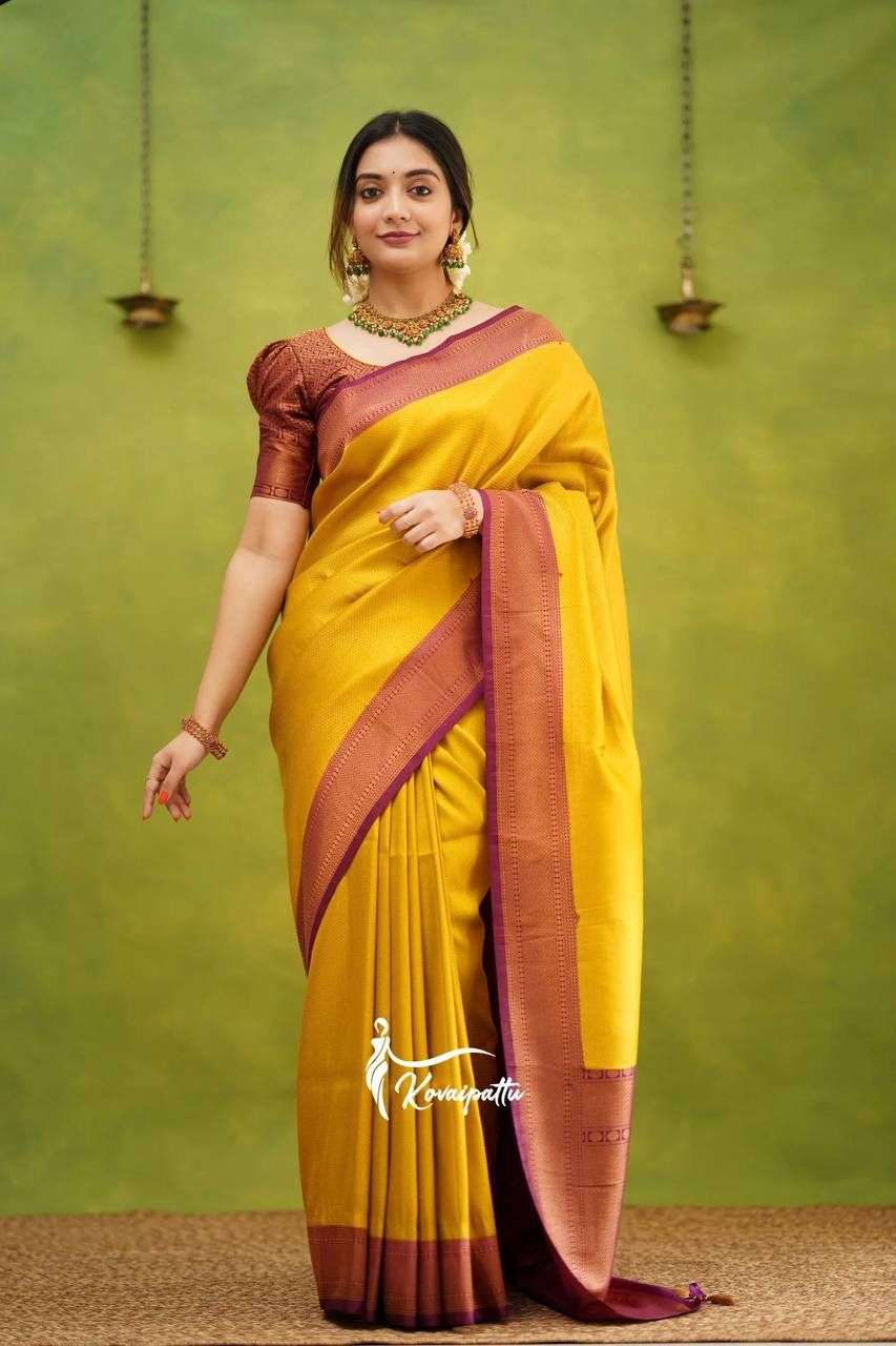 Haldi Function Special Yellow color Soft banarasi silk saree collection