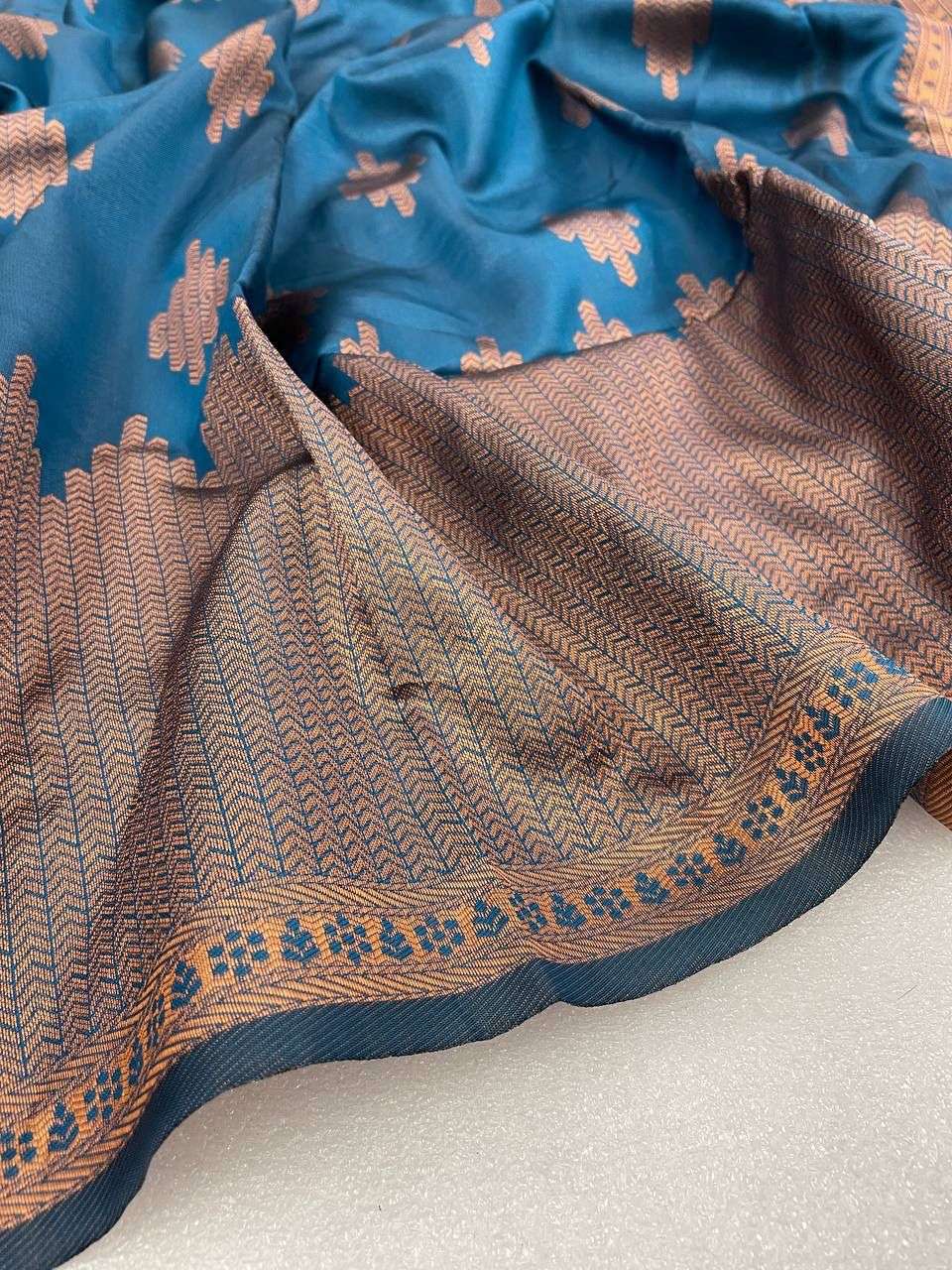 Rama color banarasi silk with simple weaving design saree collection