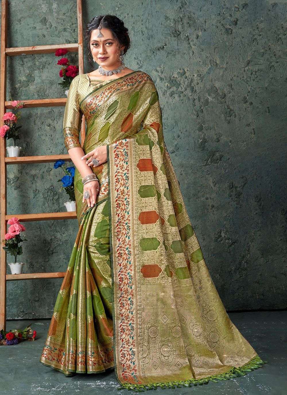 Sangam Printes Balam Organza with fancy weaving design saree collection