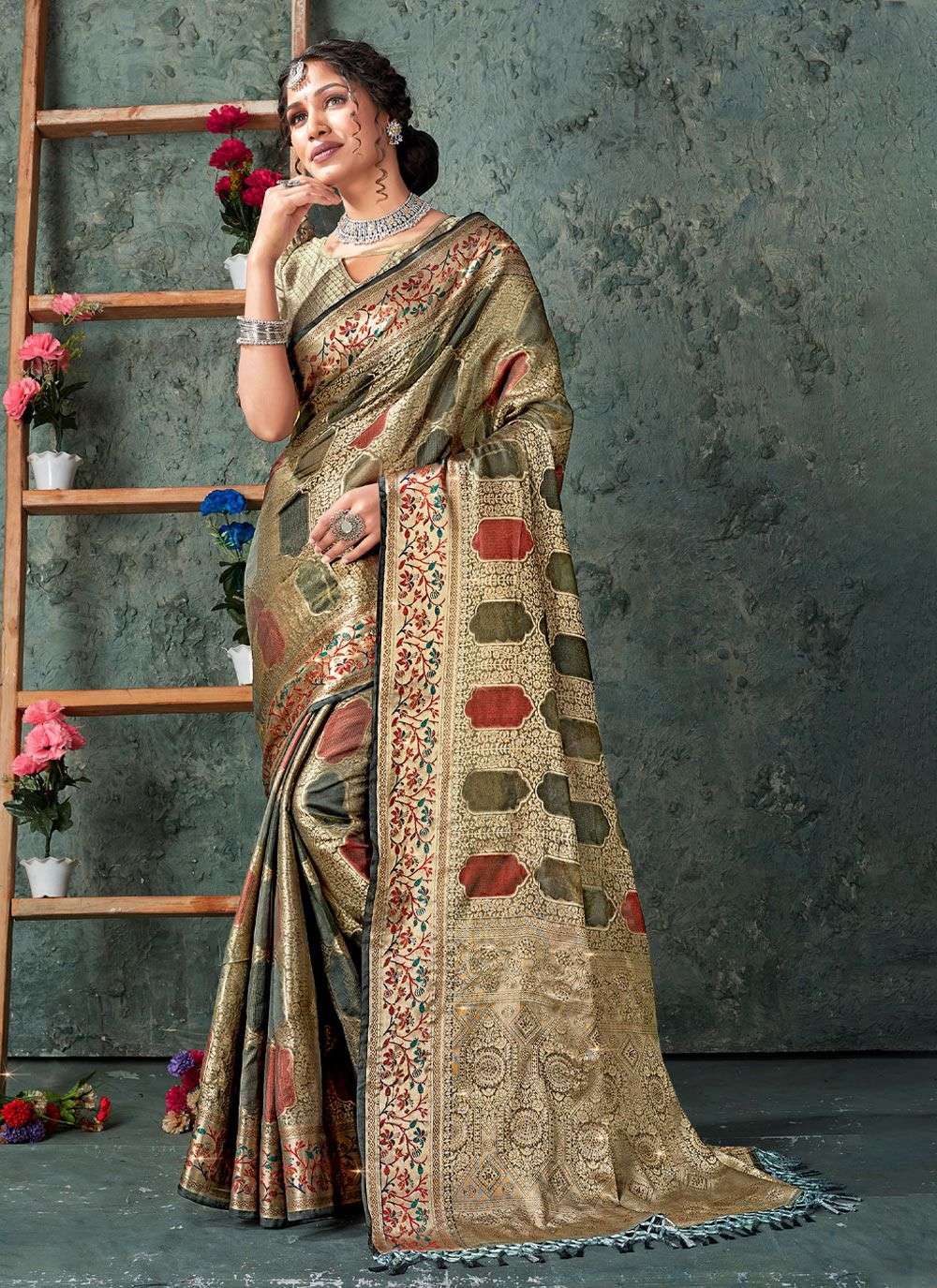 Sangam Printes Balam Organza with fancy weaving design saree collection