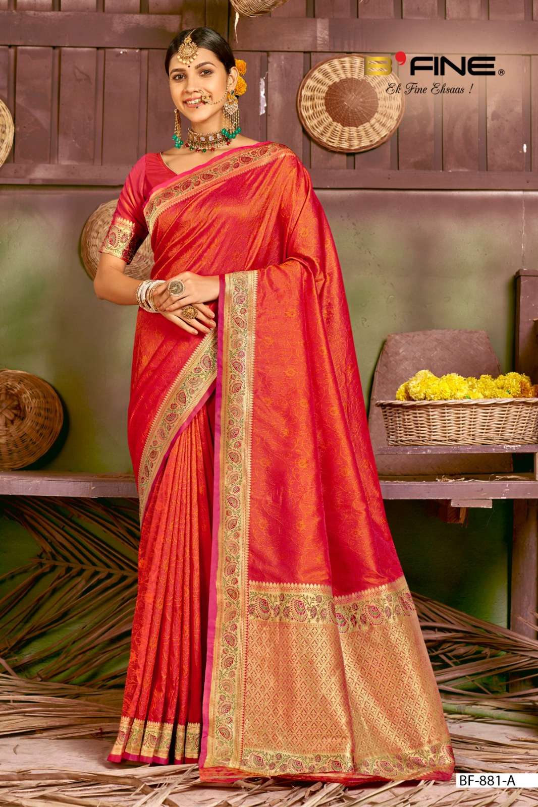 B fine Kangan Traditional Function silk with weaving design saree ...