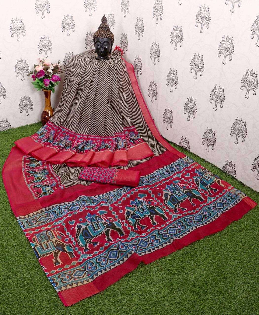 Cotton Linen with Elephant printed regular wear saree collection