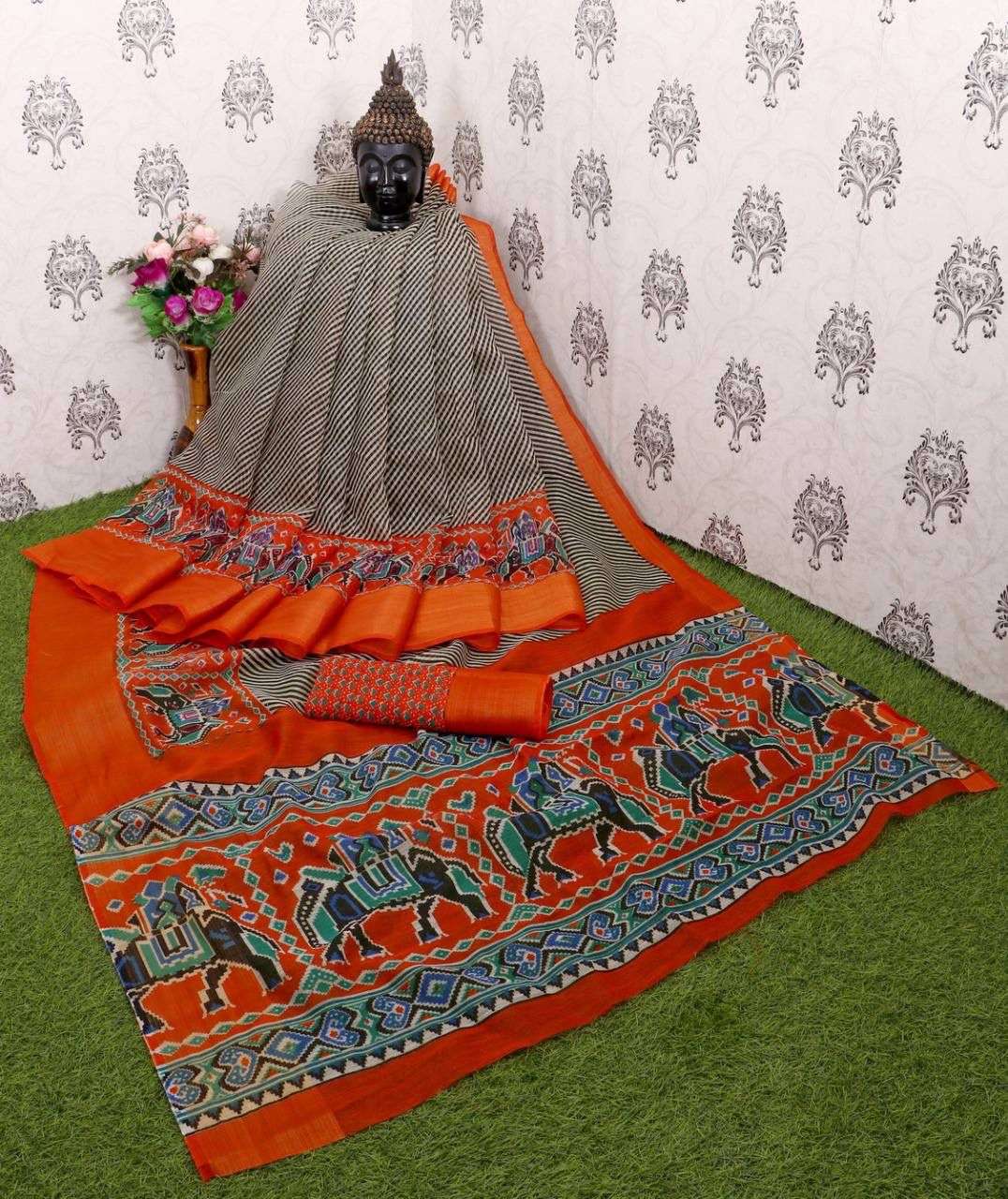 Cotton Linen with Elephant printed regular wear saree collection