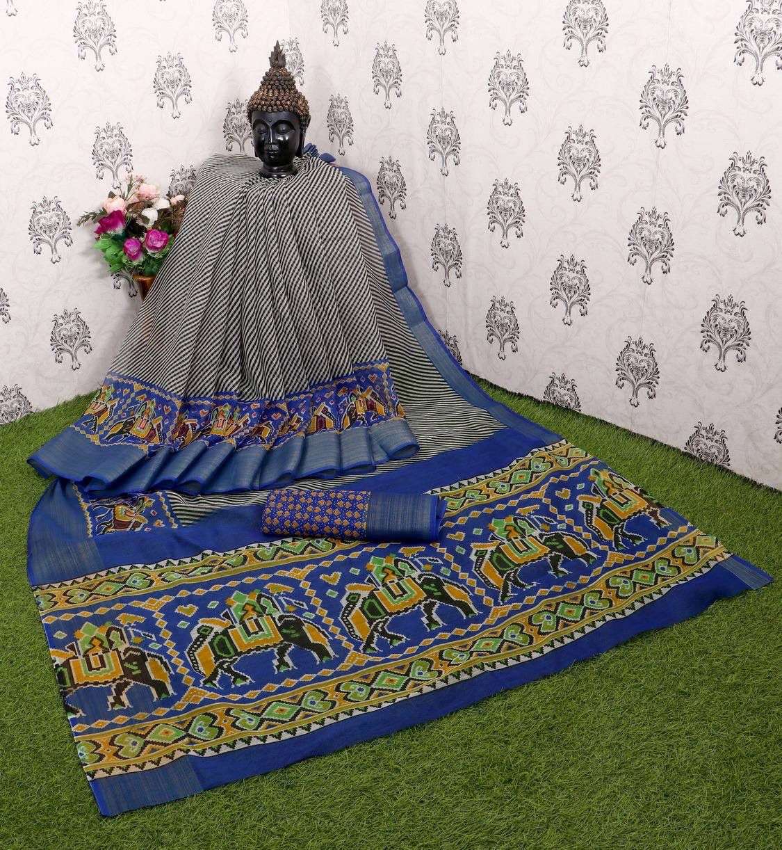 Cotton Linen with Elephant printed regular wear saree collection