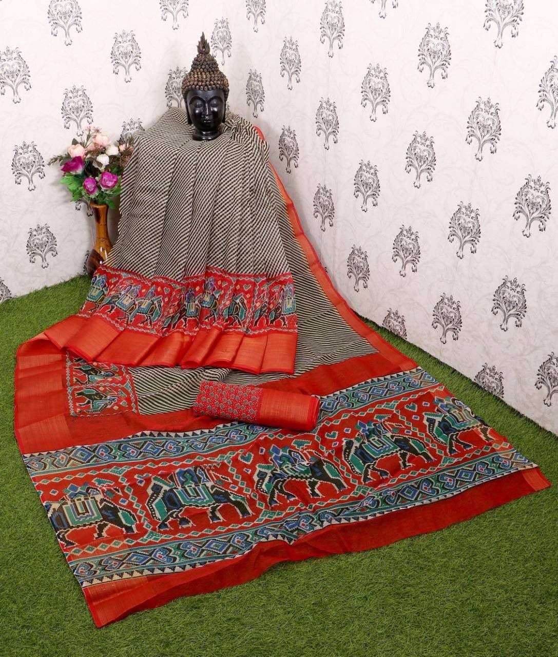 Cotton Linen with Elephant printed regular wear saree collection