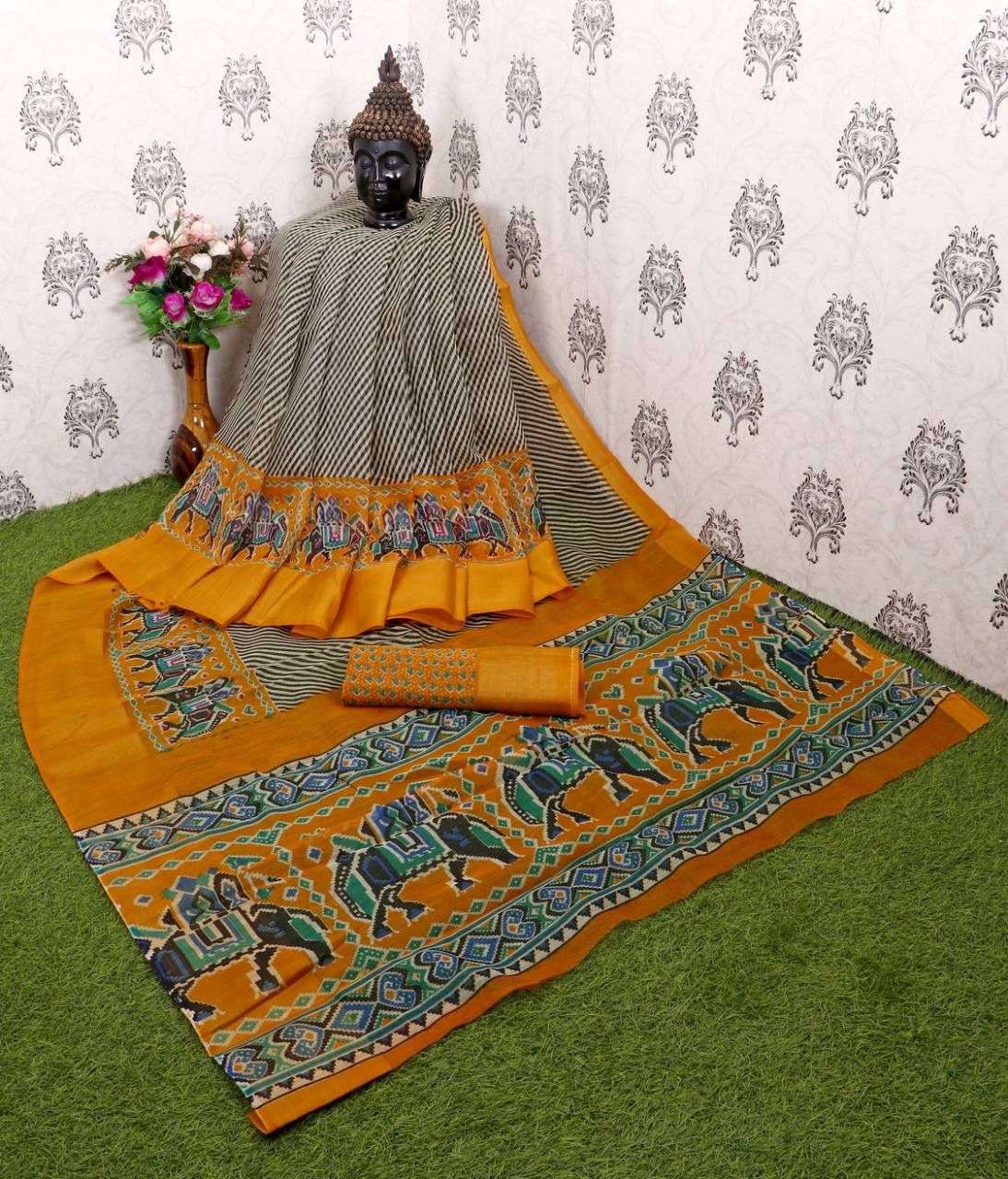 Cotton Linen with Elephant printed regular wear saree collection