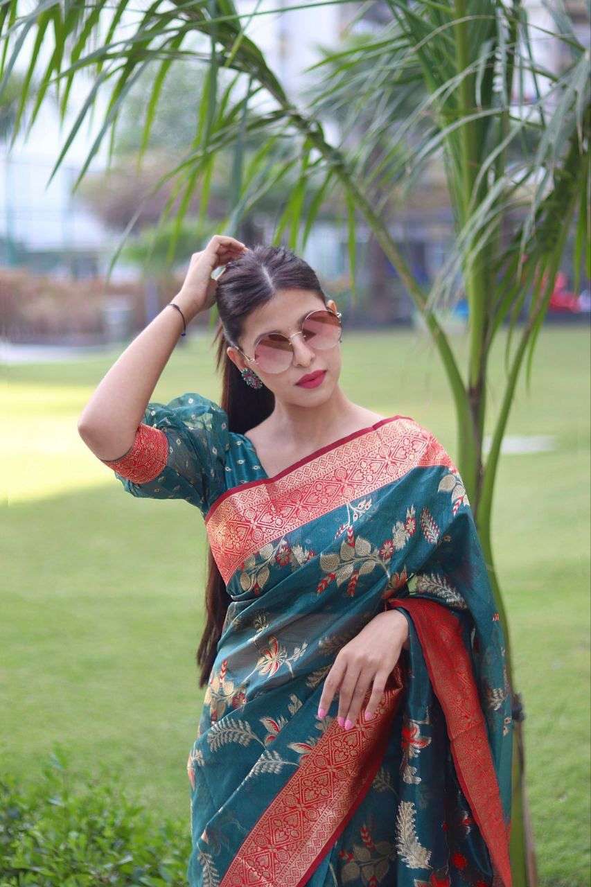 Festival Look Rama color Orgazna silk with fancy look saree colleciton