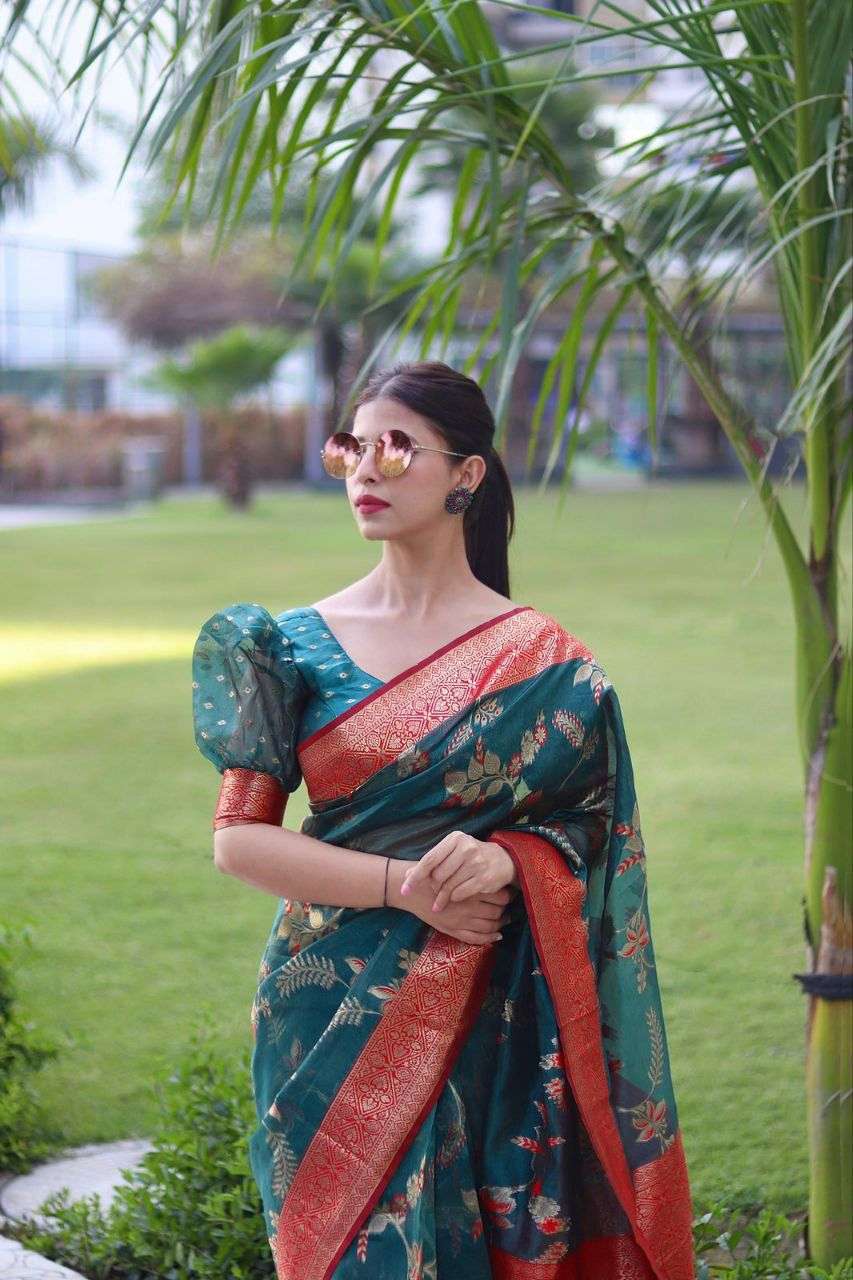 Festival Look Rama color Orgazna silk with fancy look saree colleciton