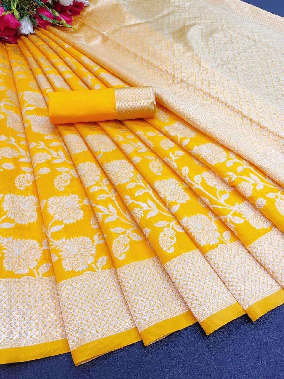 Haldi Function Special Yellow Color Soft banarasi Silk with weaving ...