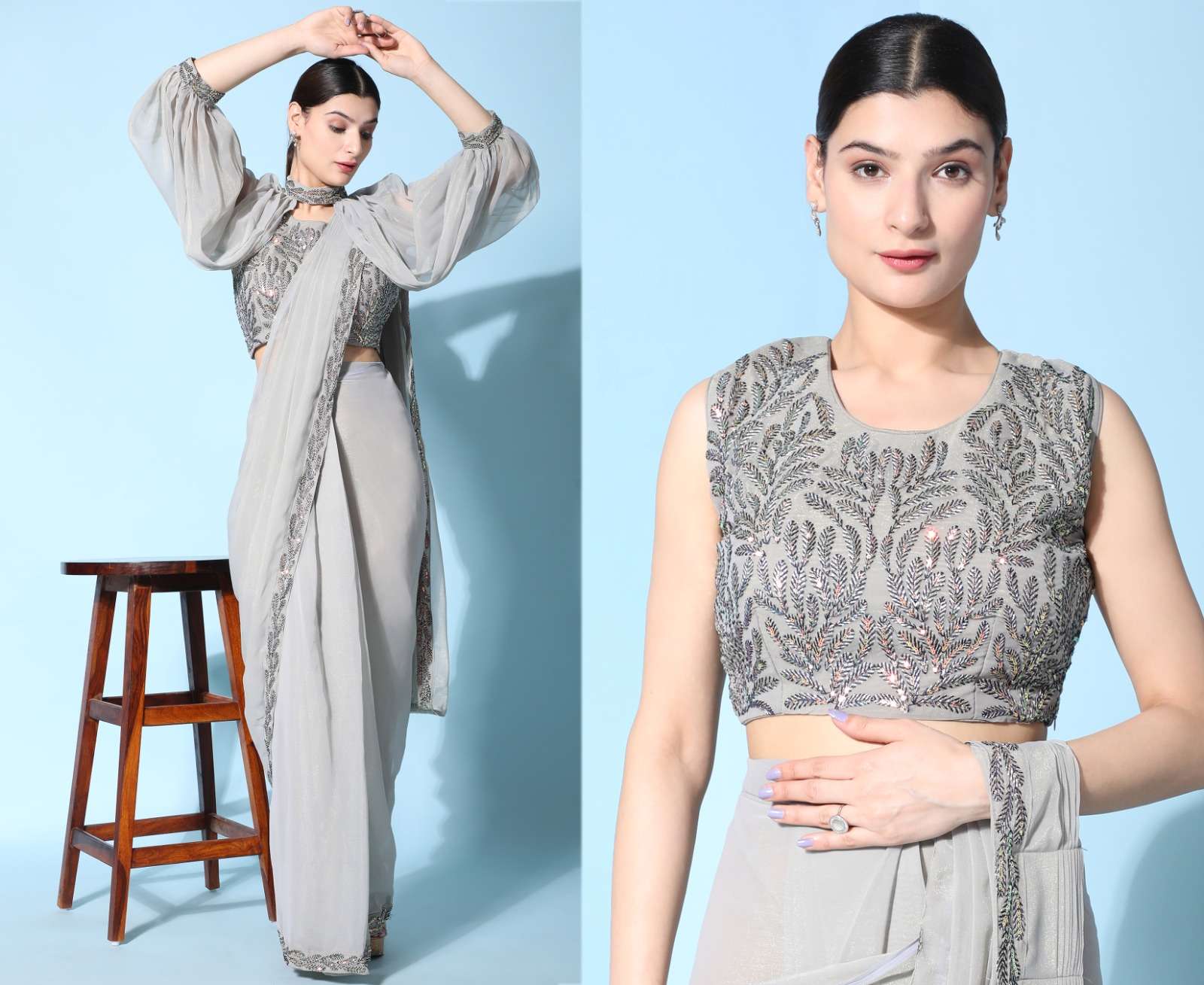 Party wear look Fancy fabric with Sequence Work Border Ready to wear ...