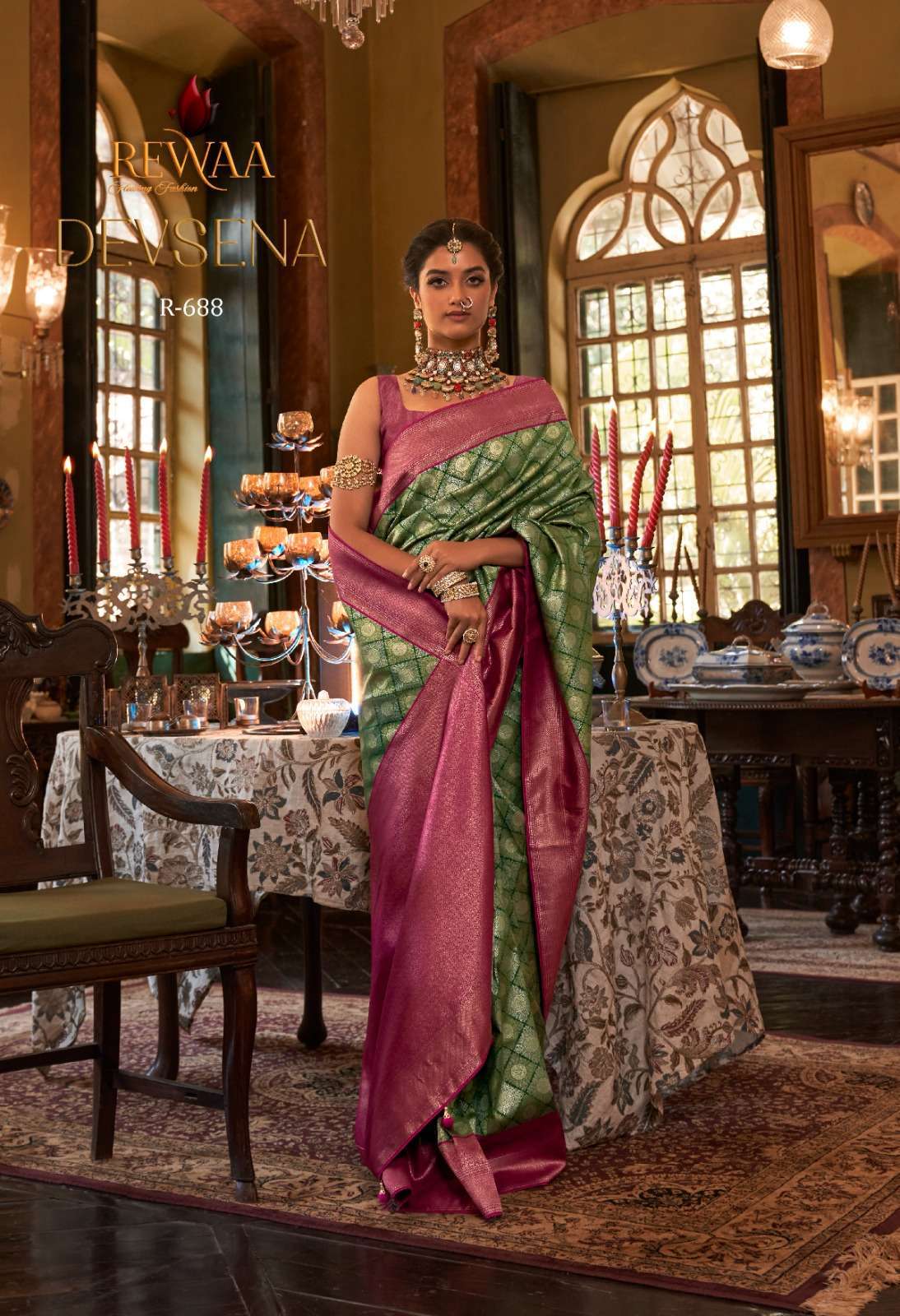 Rewaa fashion Devsena Kanjivaram silk wedding wear saree collection