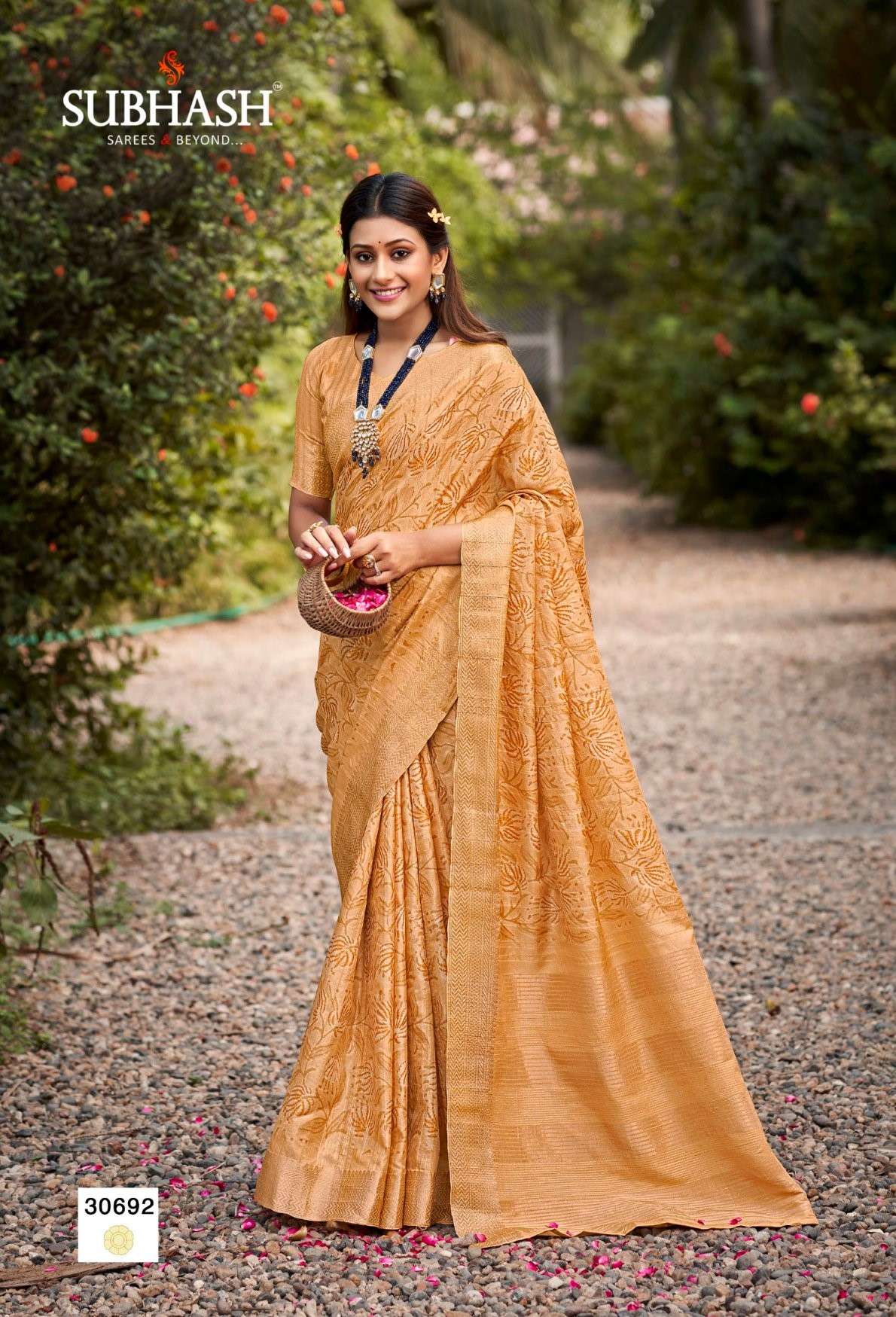 Subhash Rosey Silk with Printed Weaving border saree collection
