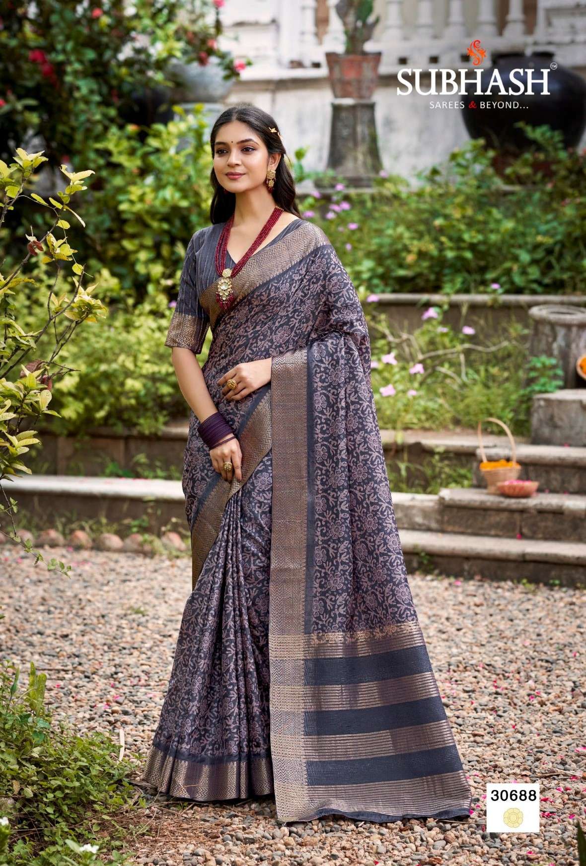 Subhash Rosey Silk with Printed Weaving border saree collection