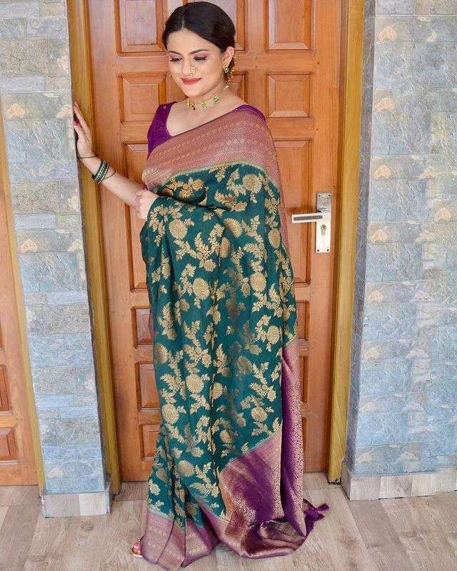 Traditional Function wear green color banarasi silk saree