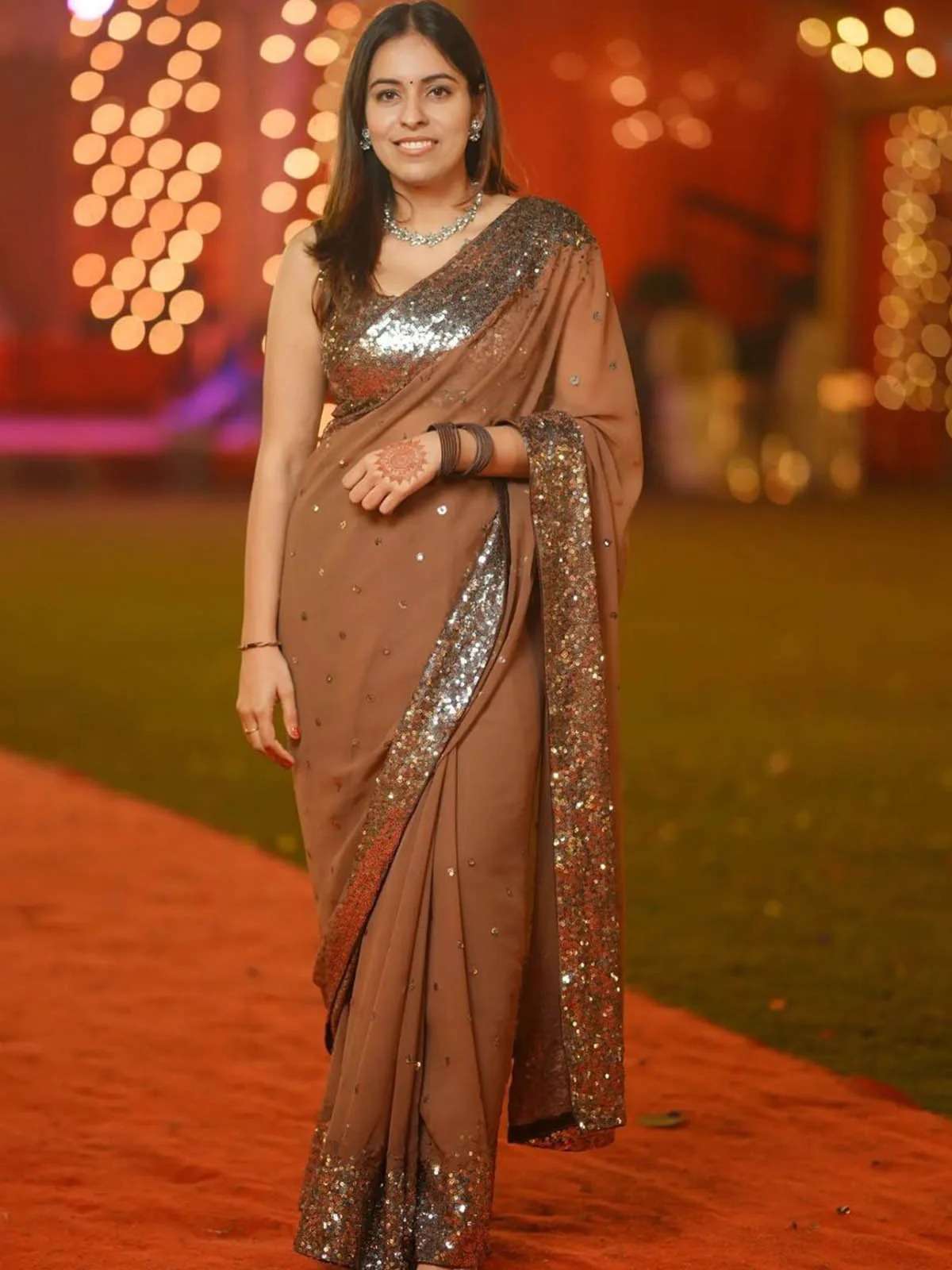 Brown Shades Georgette with Embroidery Sequence work Saree collection