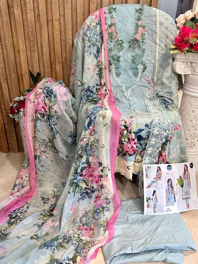 JADE SOLITAIRE vol 2 1130 Cotton with Printed Sky blue color Pakistani ...