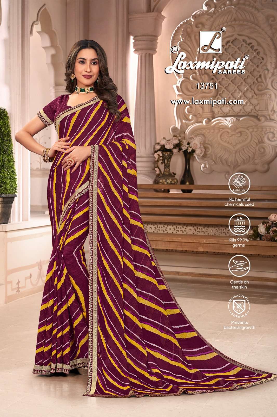 Laxmipati D no 13751 CHiffon with laheriya Printed saree collection