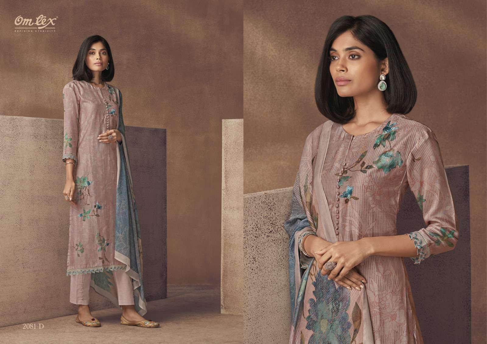 OM Tex Nyla Muslin silk with Digital Print & handwork Designer salwar ...