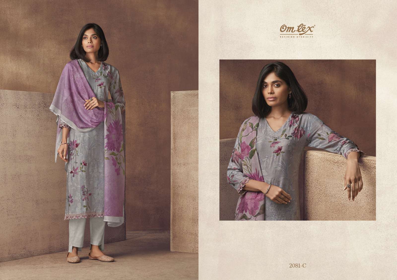 OM Tex Nyla Muslin silk with Digital Print & handwork Designer salwar ...