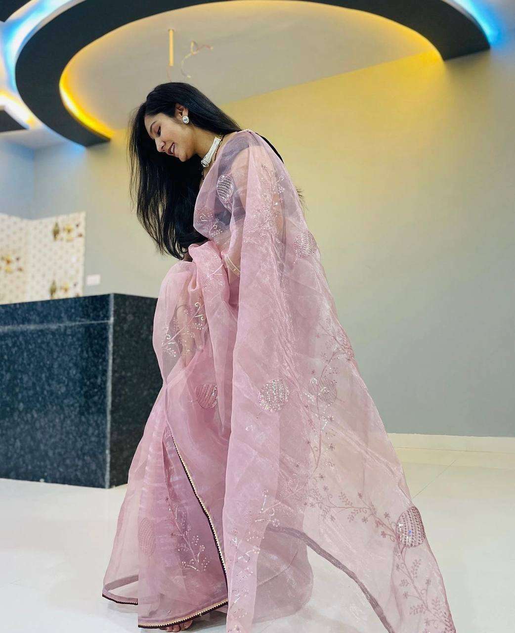 Orgazna With THread Sequence work Butti Saree collection