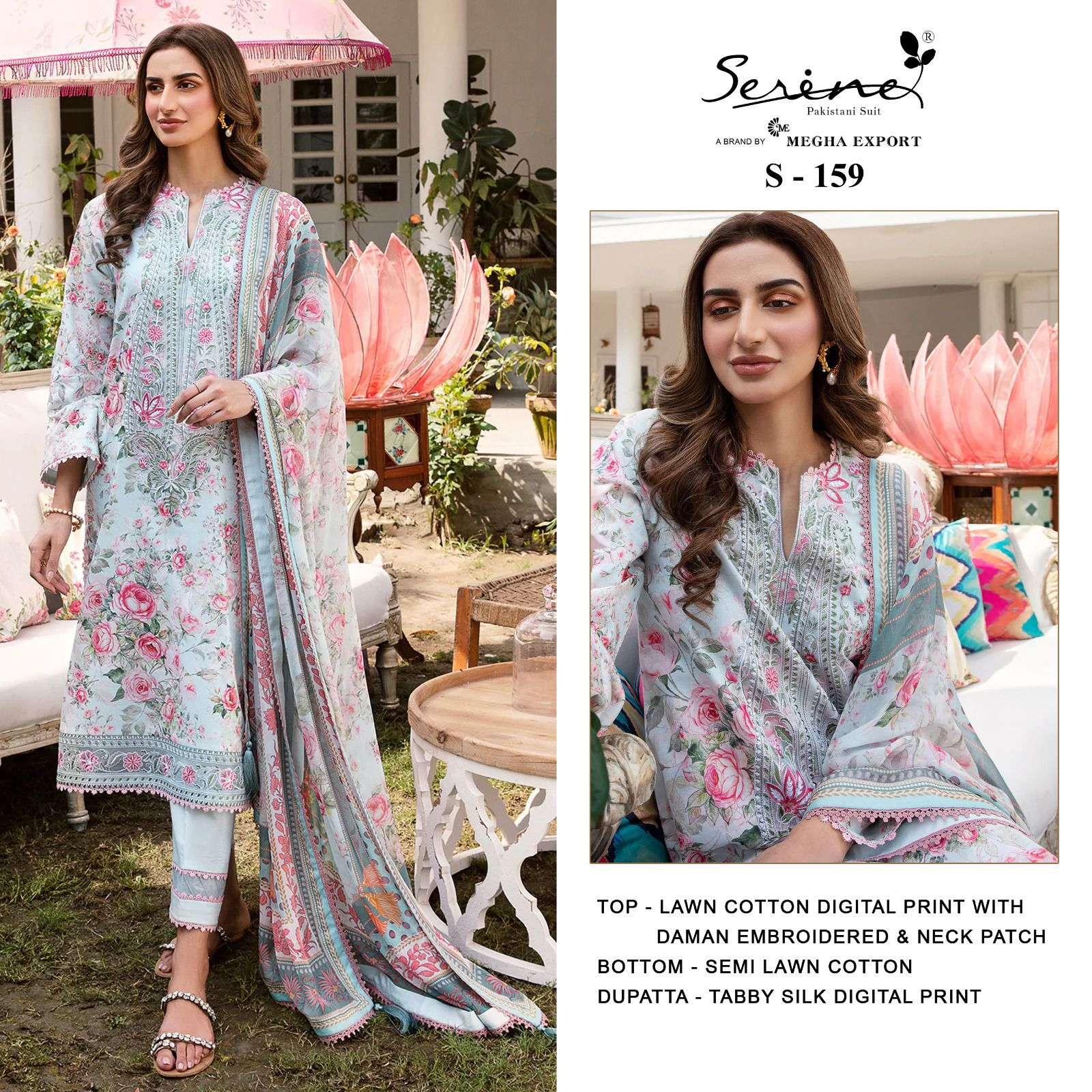 Seriner 159 Lawn cotton with digital Printed Pakistani suits collection