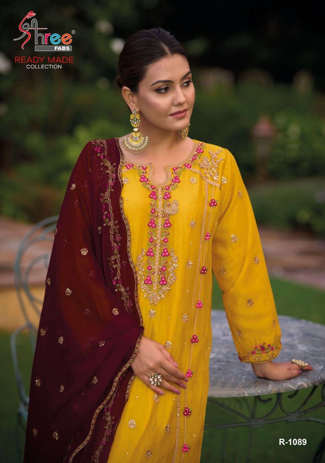 Shree Fabs 1089 Chiffon with fancy look yellow color Pakistani salwar ...
