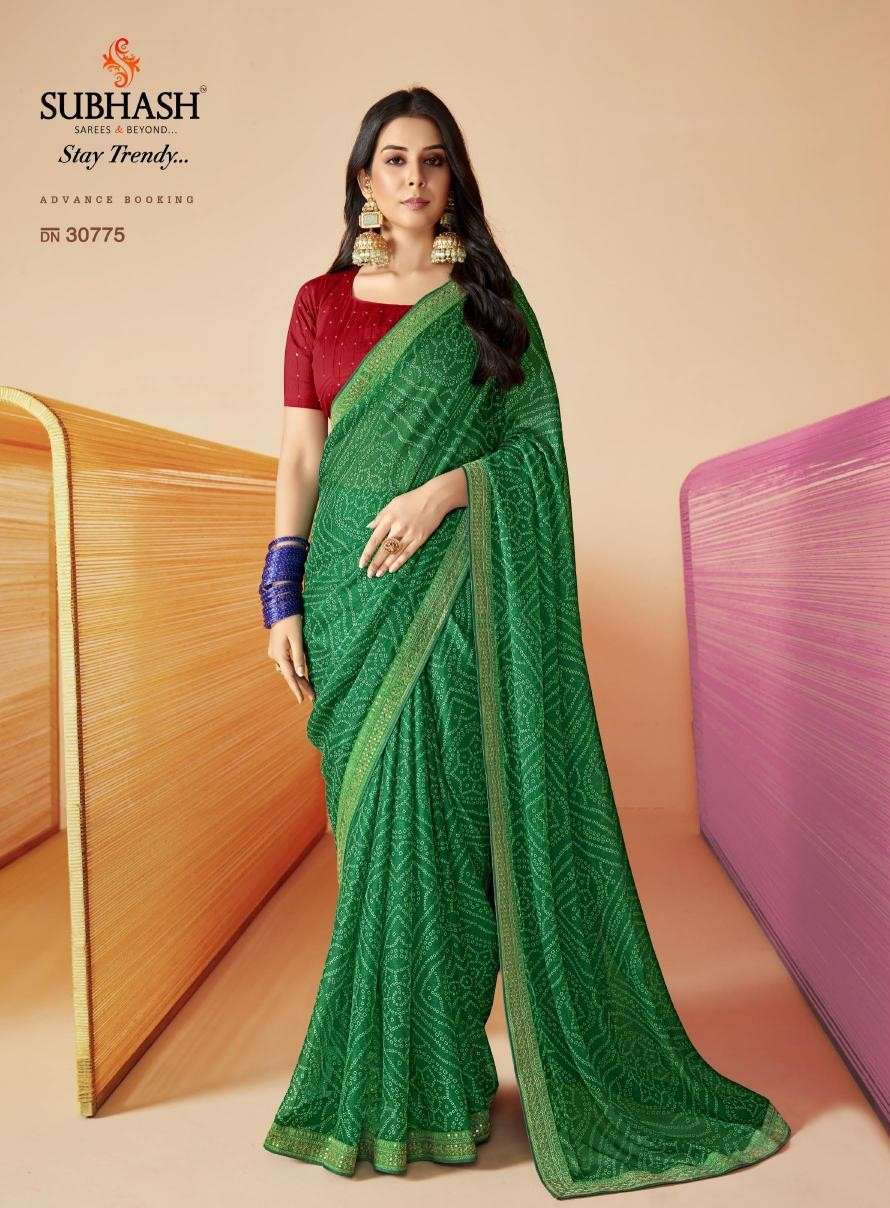 Subhash Fashion Sawan Green color with fancy Work Attech border saree ...