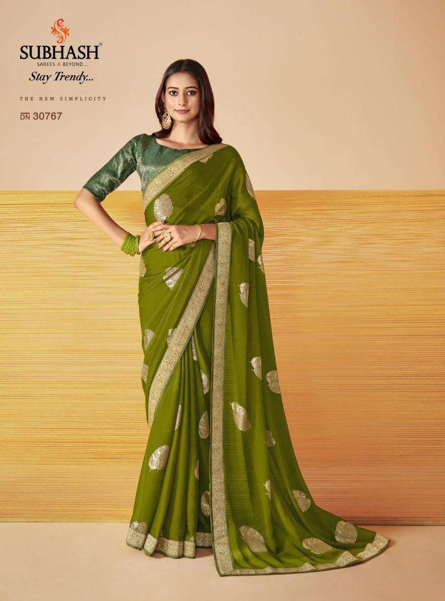 Subhash Fashion Sawan Green color with fancy Work Attech border saree ...