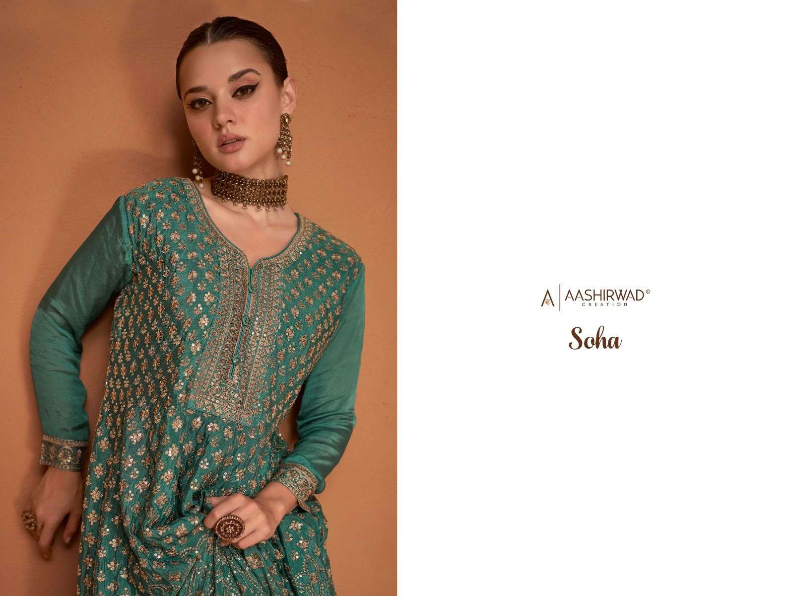 AASHIRWAD CREATION GULKAND SOHA PARTYWEAR CHINON SILK GOWN DUPATTA SET ...