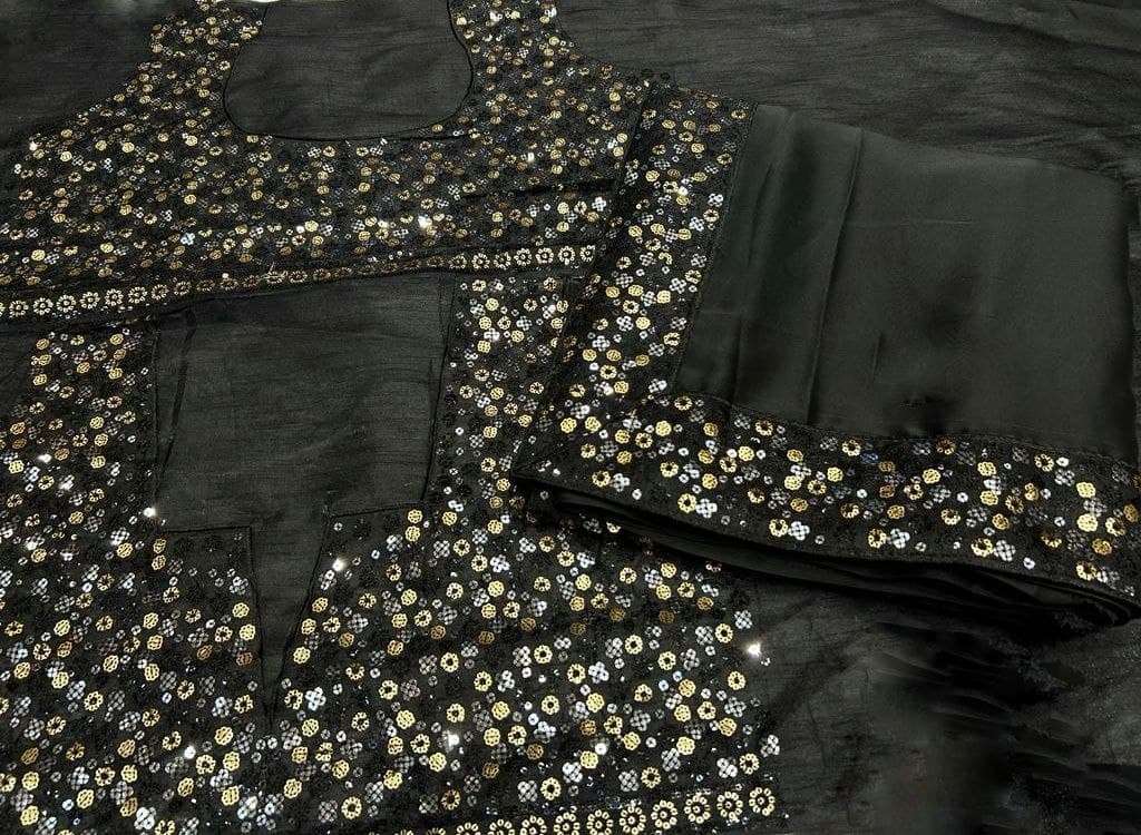 Black Color Rangoli silk with Sequence work Border Attech Bollywood ...
