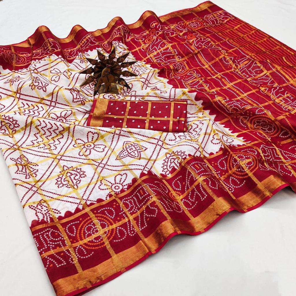 Cotton with Function Wear Traditional Bandhani Printed Saree collection ...