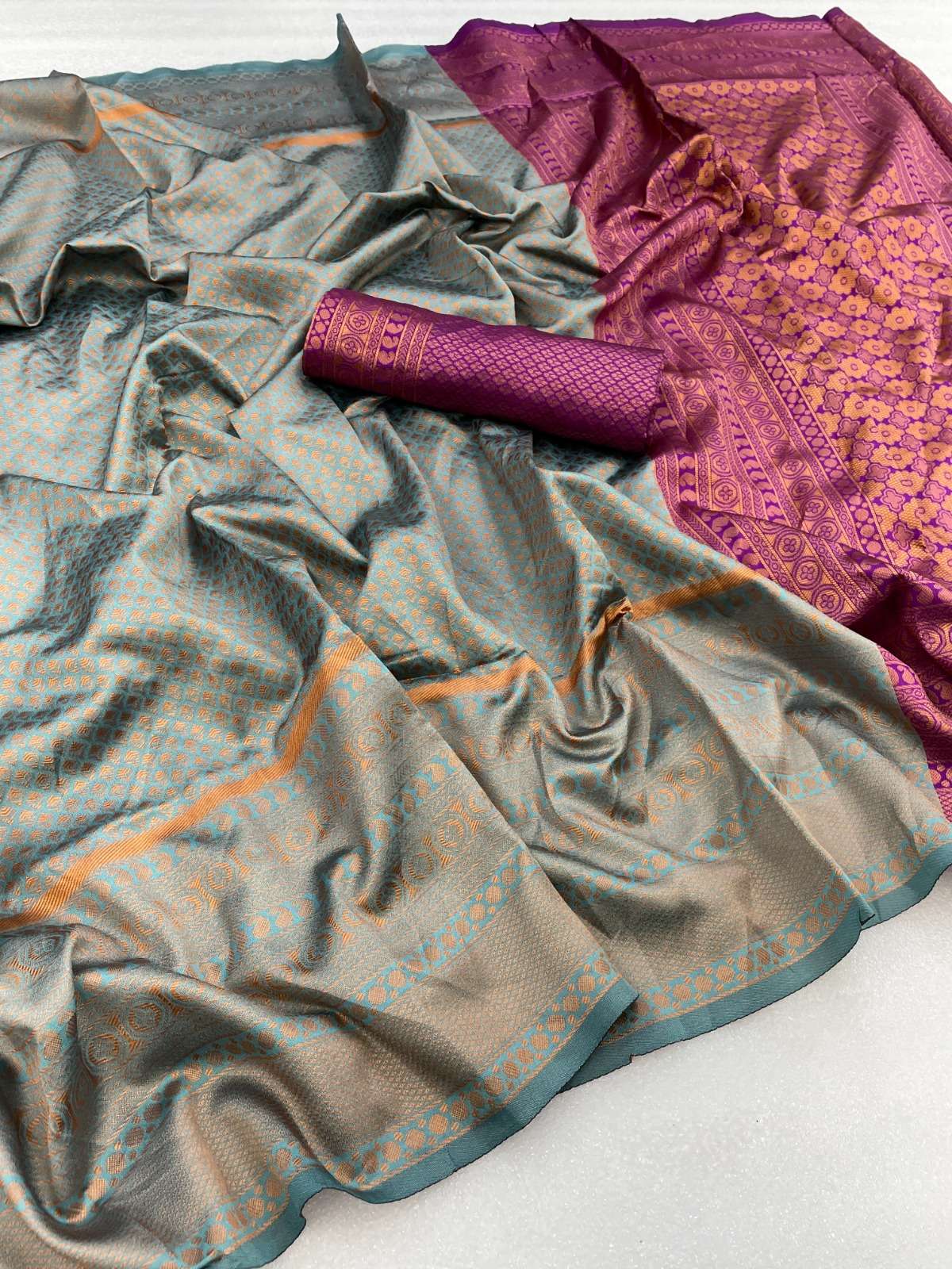 Light Firozi Color Soft banarasi silk with fancy look saree collection ...