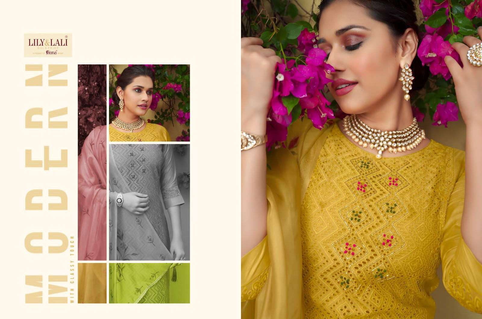 Lily & Lali Chicken Kari Chiffon with heavy Work Readymade suits collection