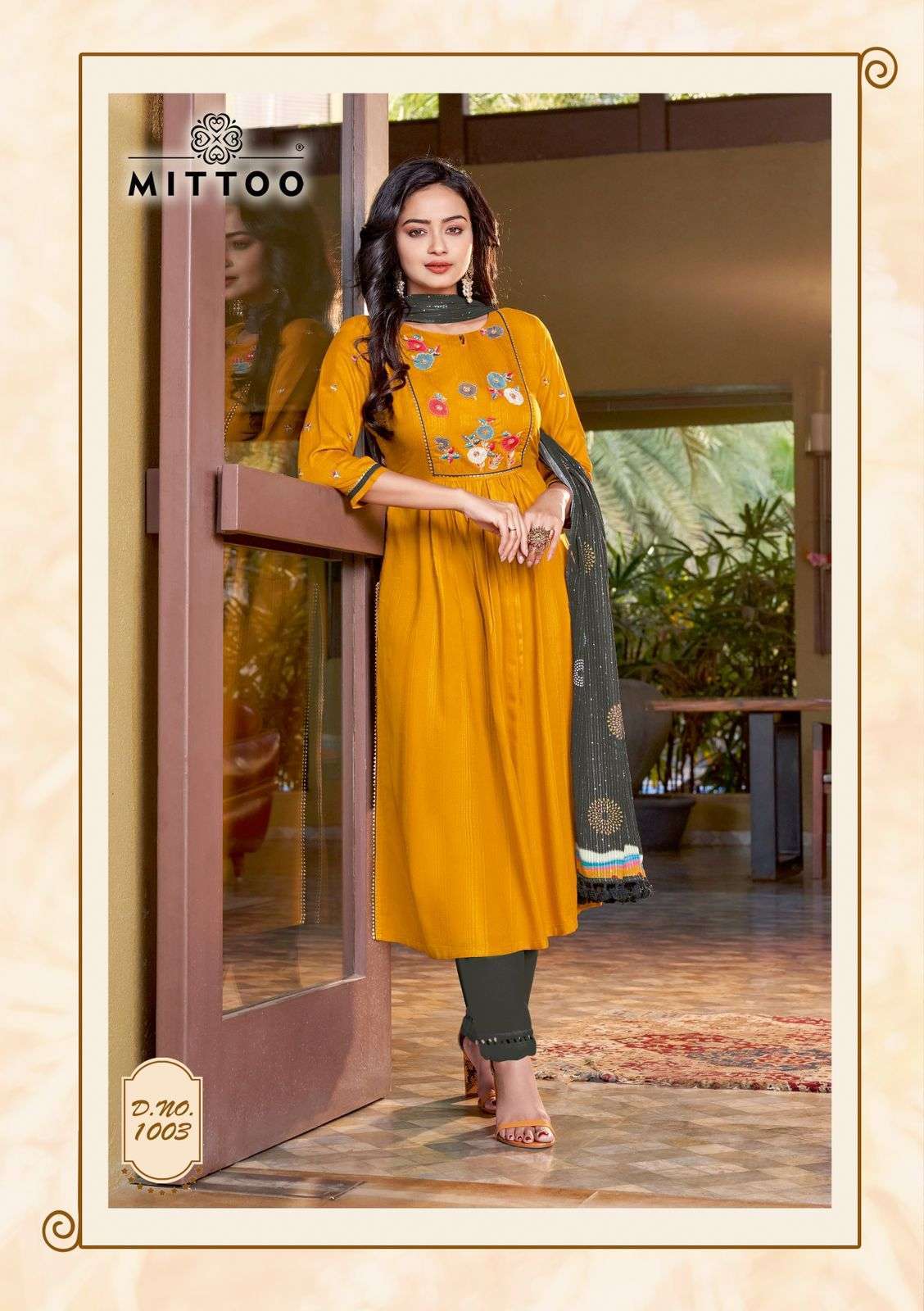 Mittoo Kiara Rayon with fancy Embroidery work Readymade suits Collection