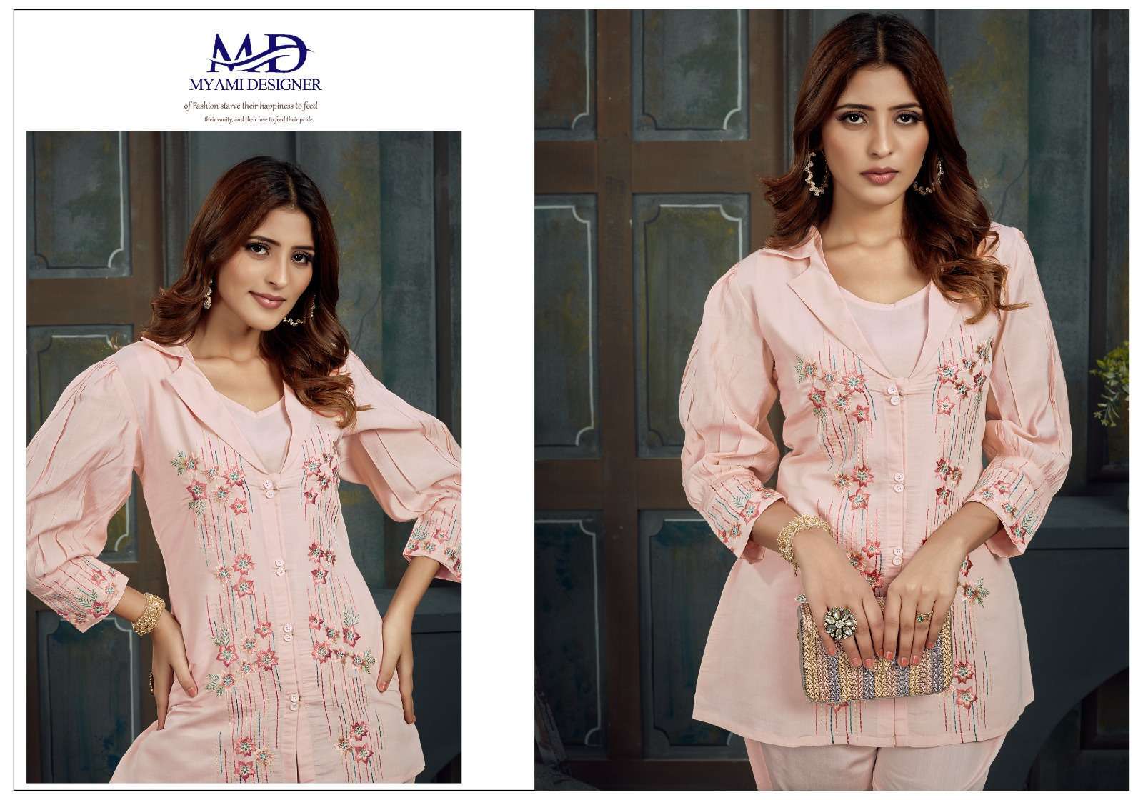 Myami Cord Sets Vol 2 Viscose Silk with western look Top & pant ...