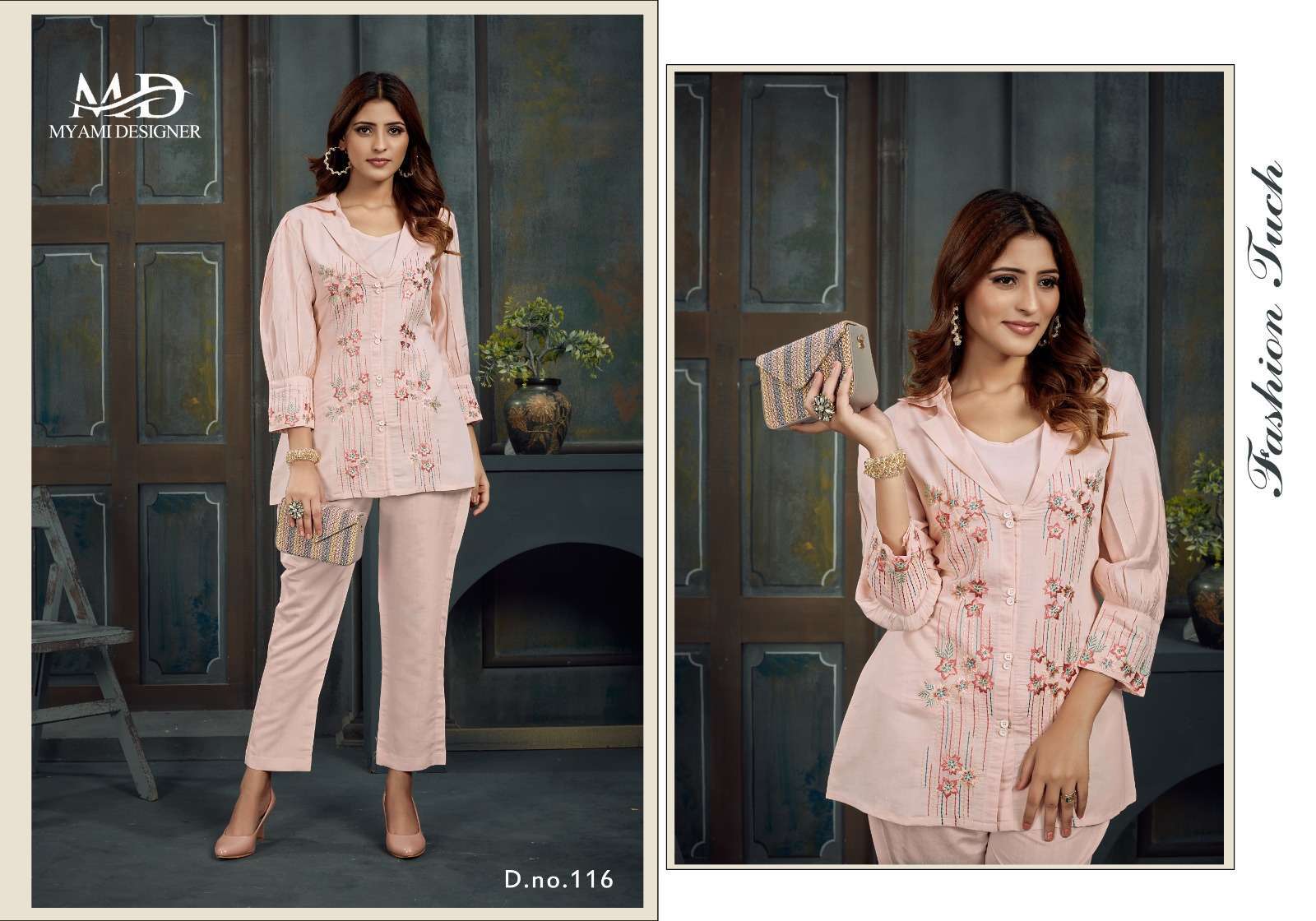 Myami Cord Sets Vol 2 Viscose Silk with western look Top & pant ...