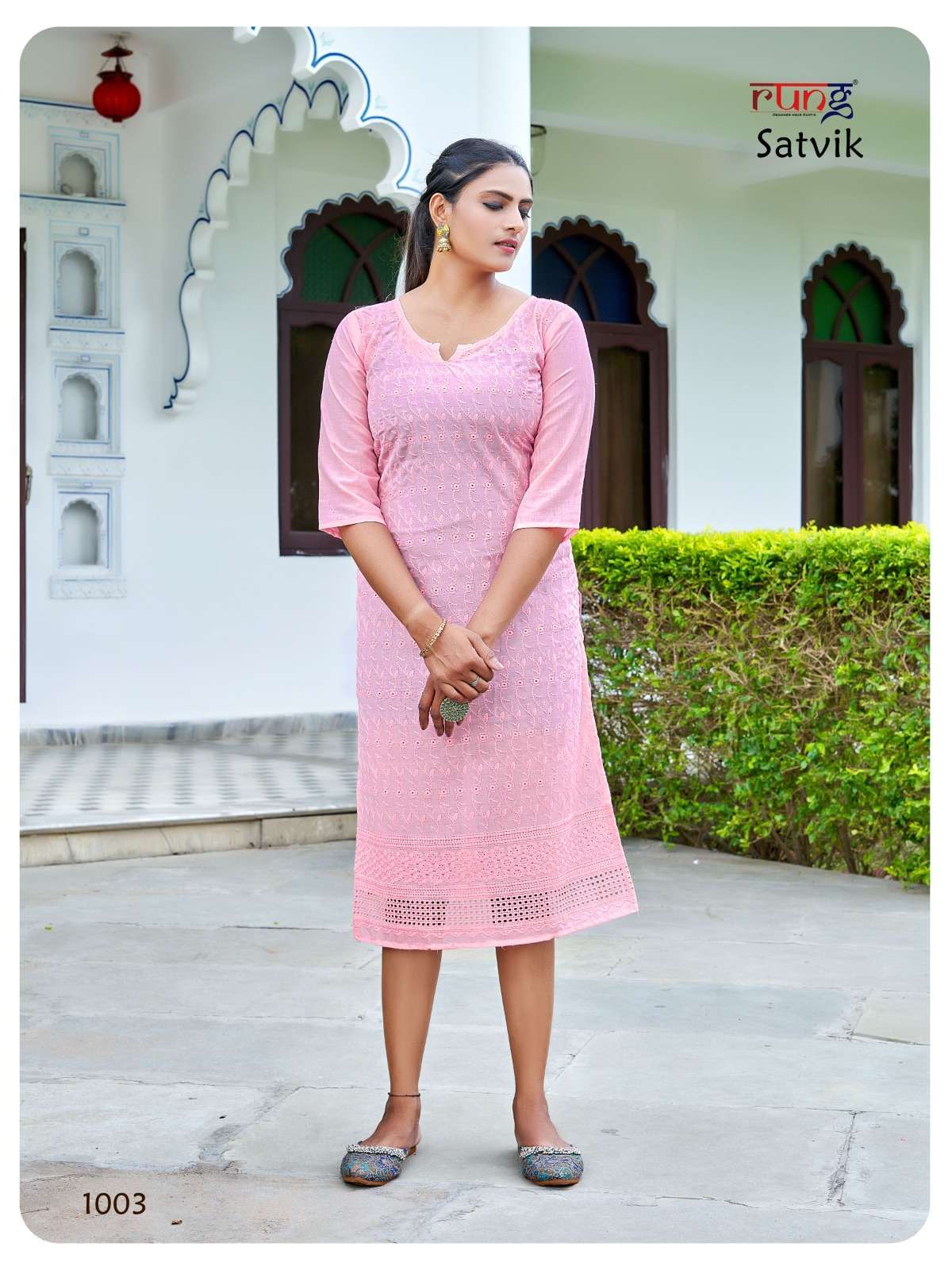 Rung Satvik Cotton with Chikan Work Fancy Kurti collection at best rate