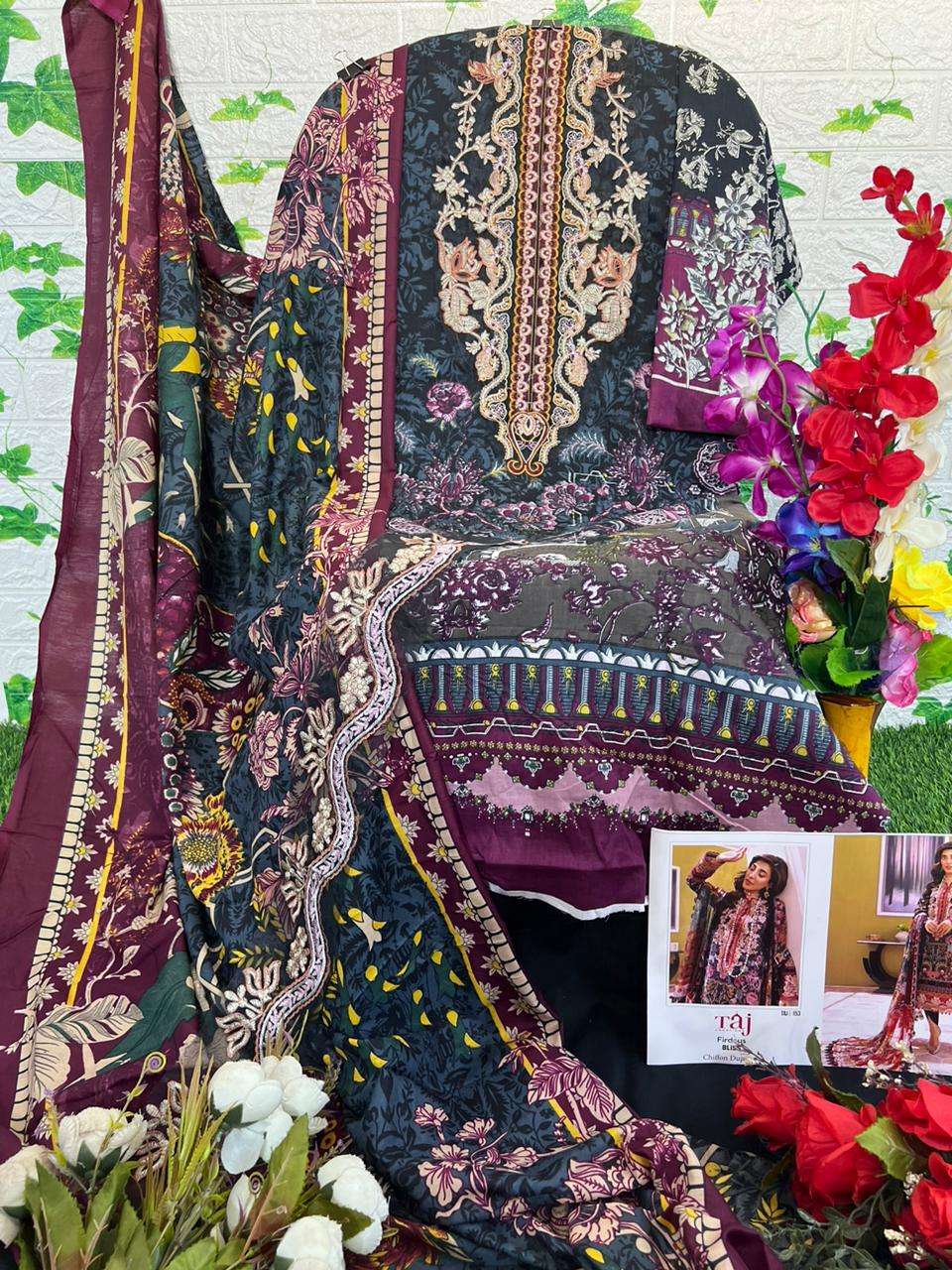 Taj Creation Firdous Bliss Cotton with Printed Pakistani dress material ...