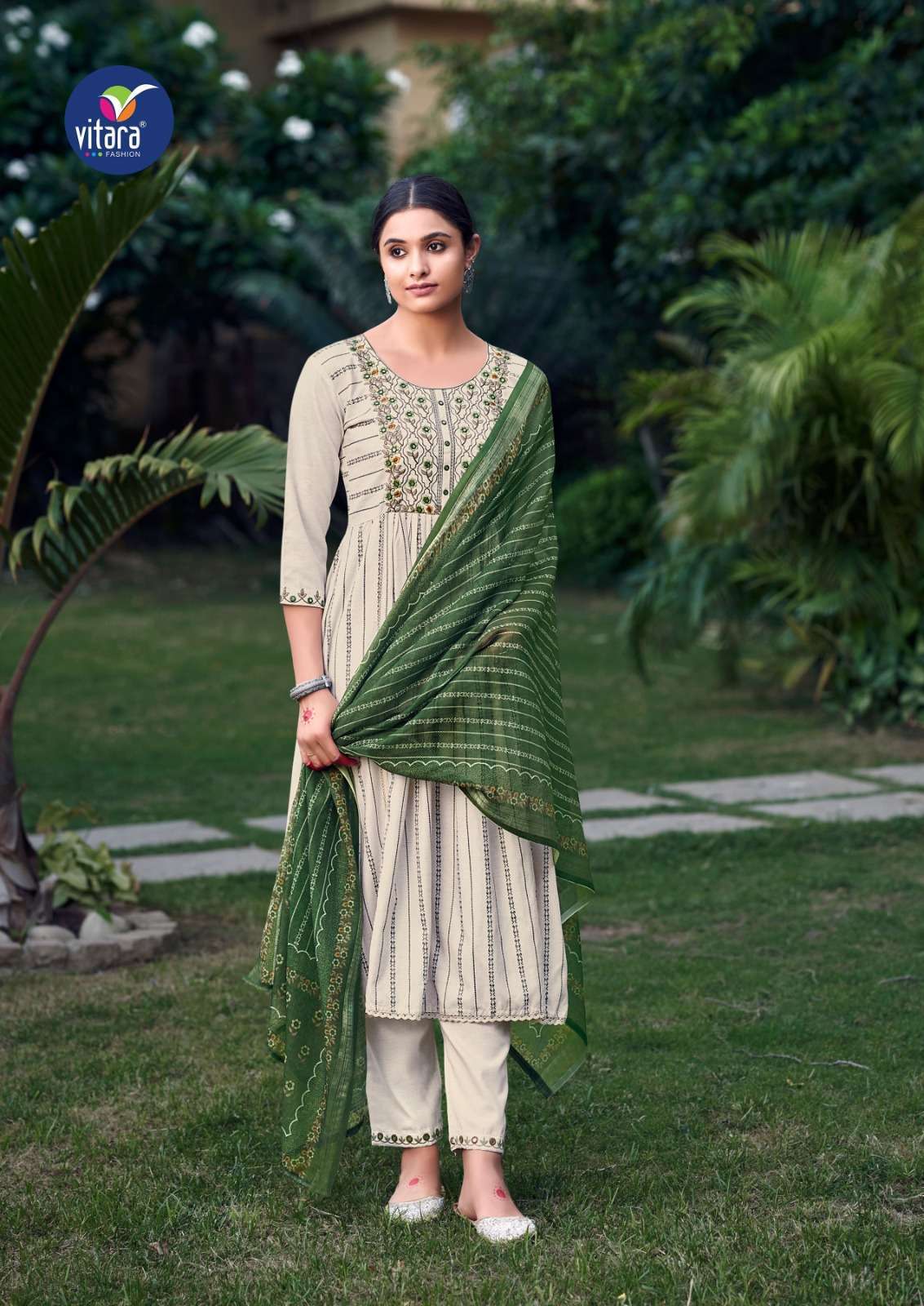 Vitara fashion Rasiya Cotton with Fancy Nayra Cut Readymade suits ...