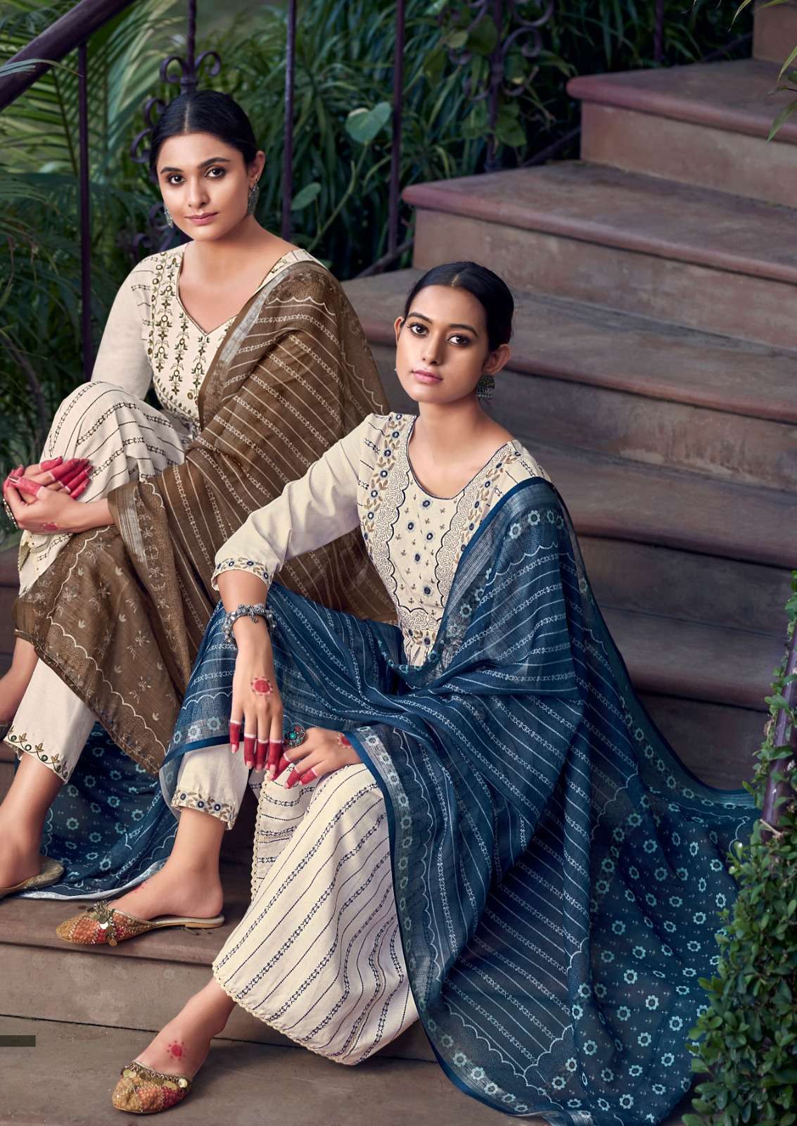 Vitara fashion Rasiya Cotton with Fancy Nayra Cut Readymade suits ...