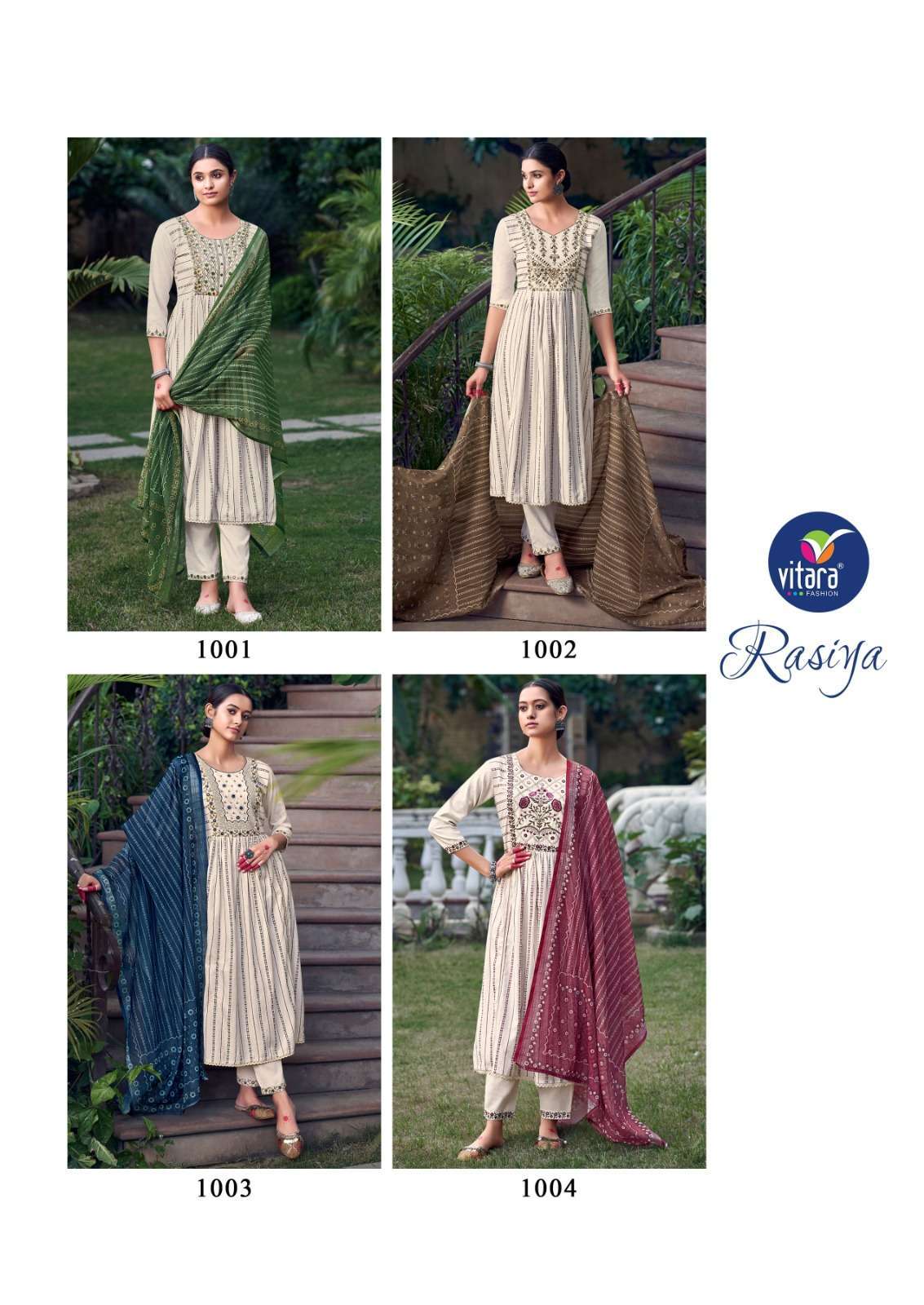 Vitara fashion Rasiya Cotton with Fancy Nayra Cut Readymade suits ...